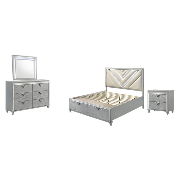 CDecor Home Furnishings Delacroix Light Silver 4-Piece Bedroom Set With ...