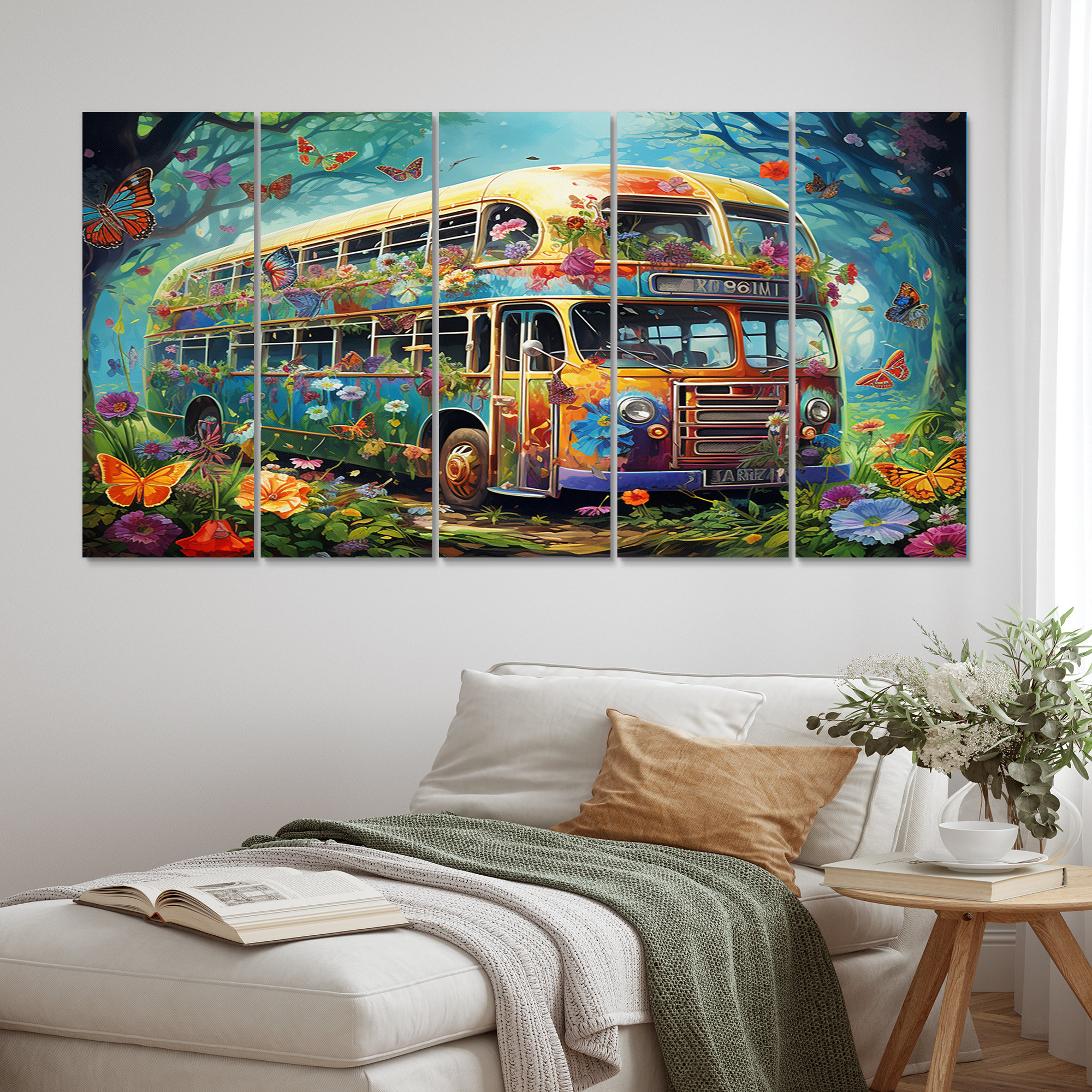 Wildon Home® Magic Hippie Bus In The Flower Forest - Car Van Canvas ...