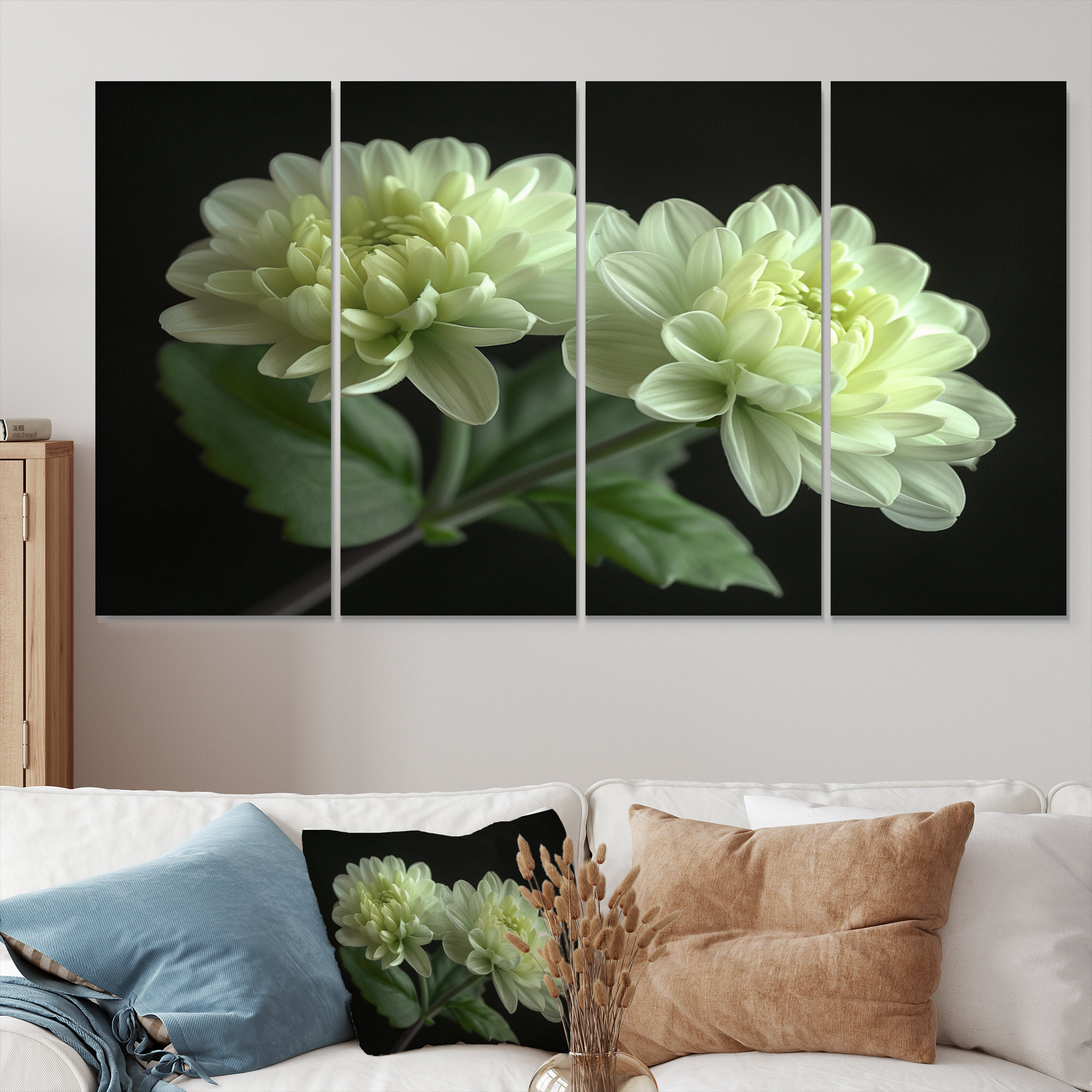 Ebern Designs Green Monochrome Mums Flowers Bouquet - Mums Wall Art Set ...