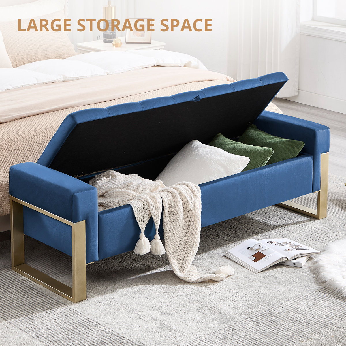 Mercer41 Upholstered Flip Top Storage Benches With Metal Feet | Wayfair