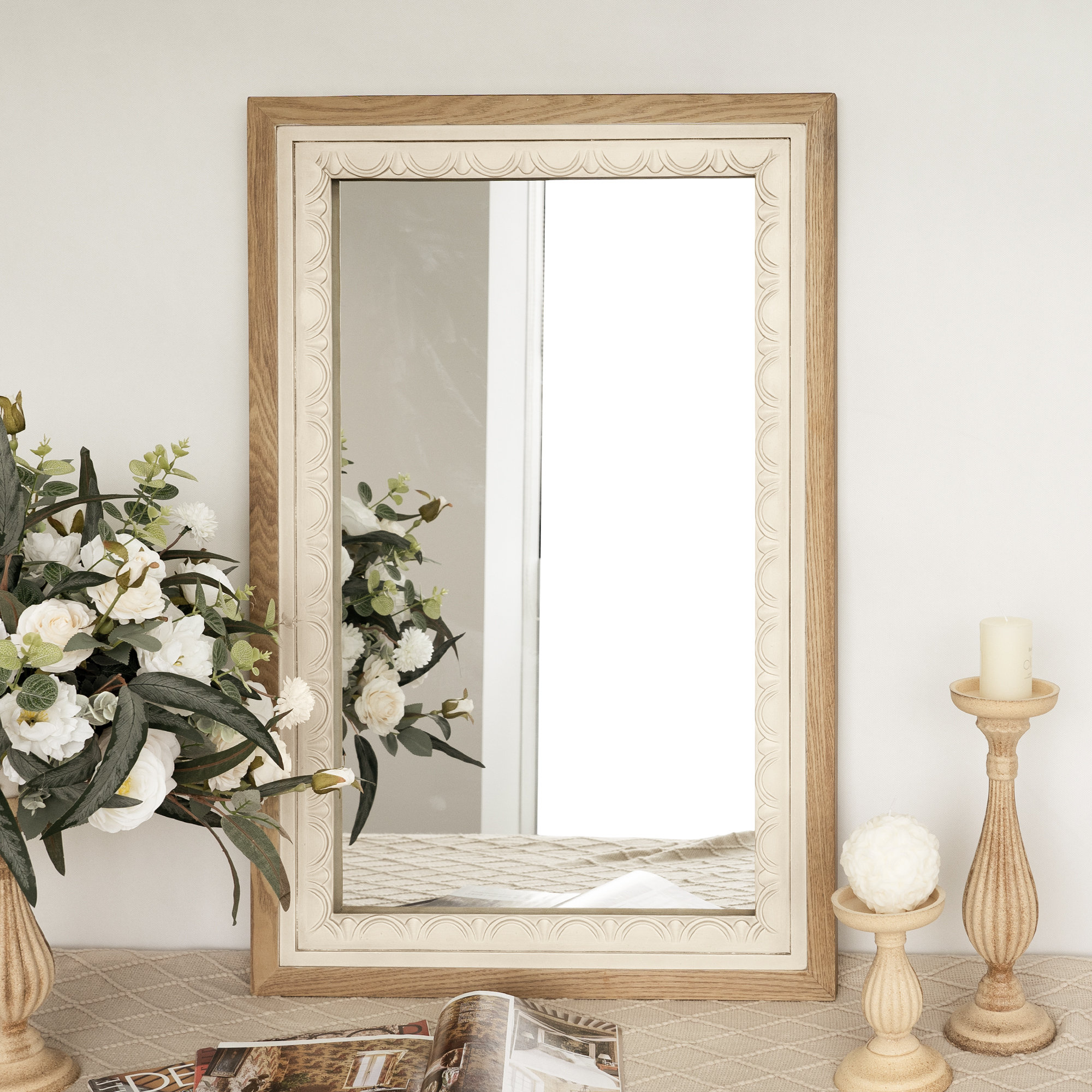August Grove® Ciriaco Solid Wood Rectangle Decorative Mirror Accent ...