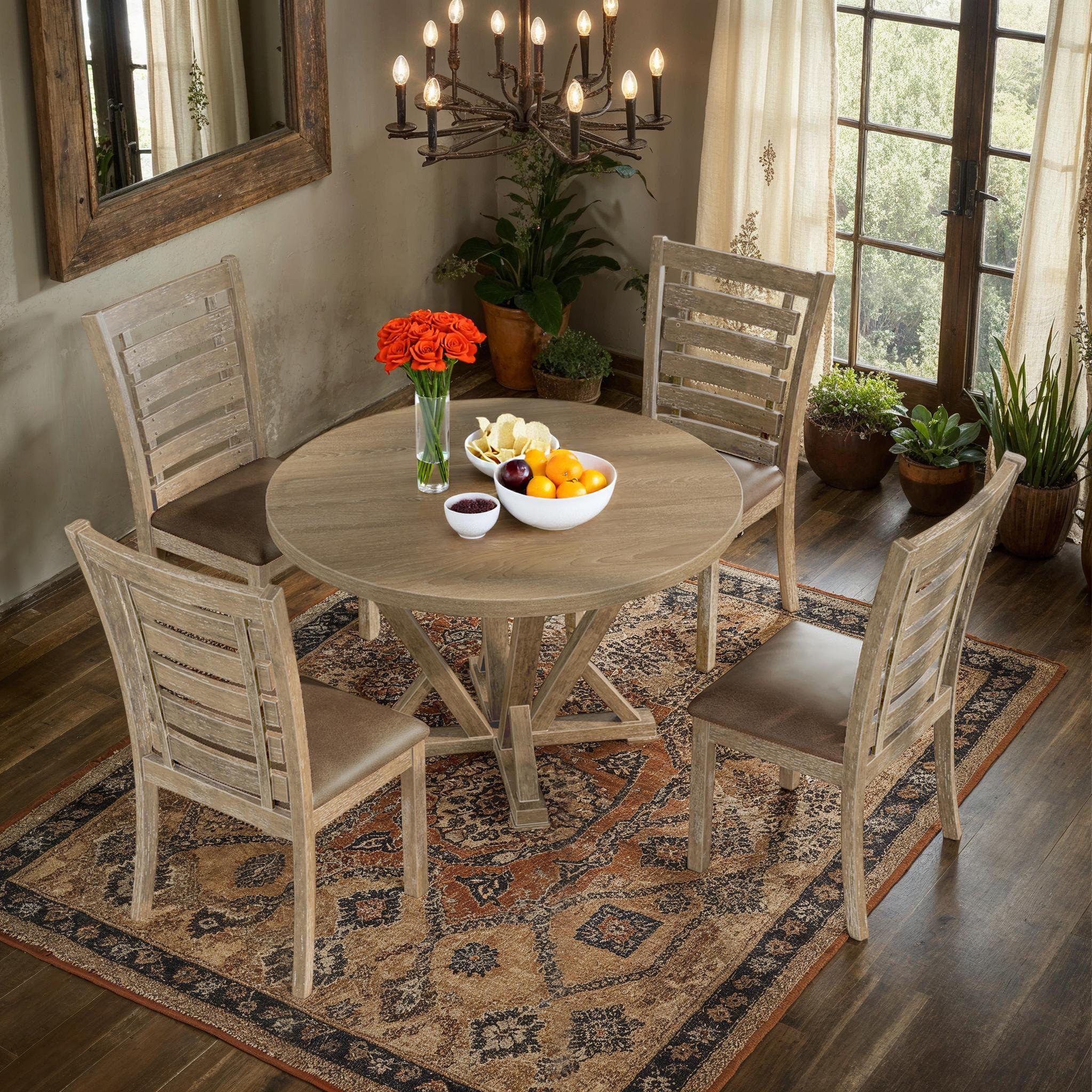Rosalind Wheeler 5-Piece Modern Farmhouse Round Dining Set, Solid Wood ...