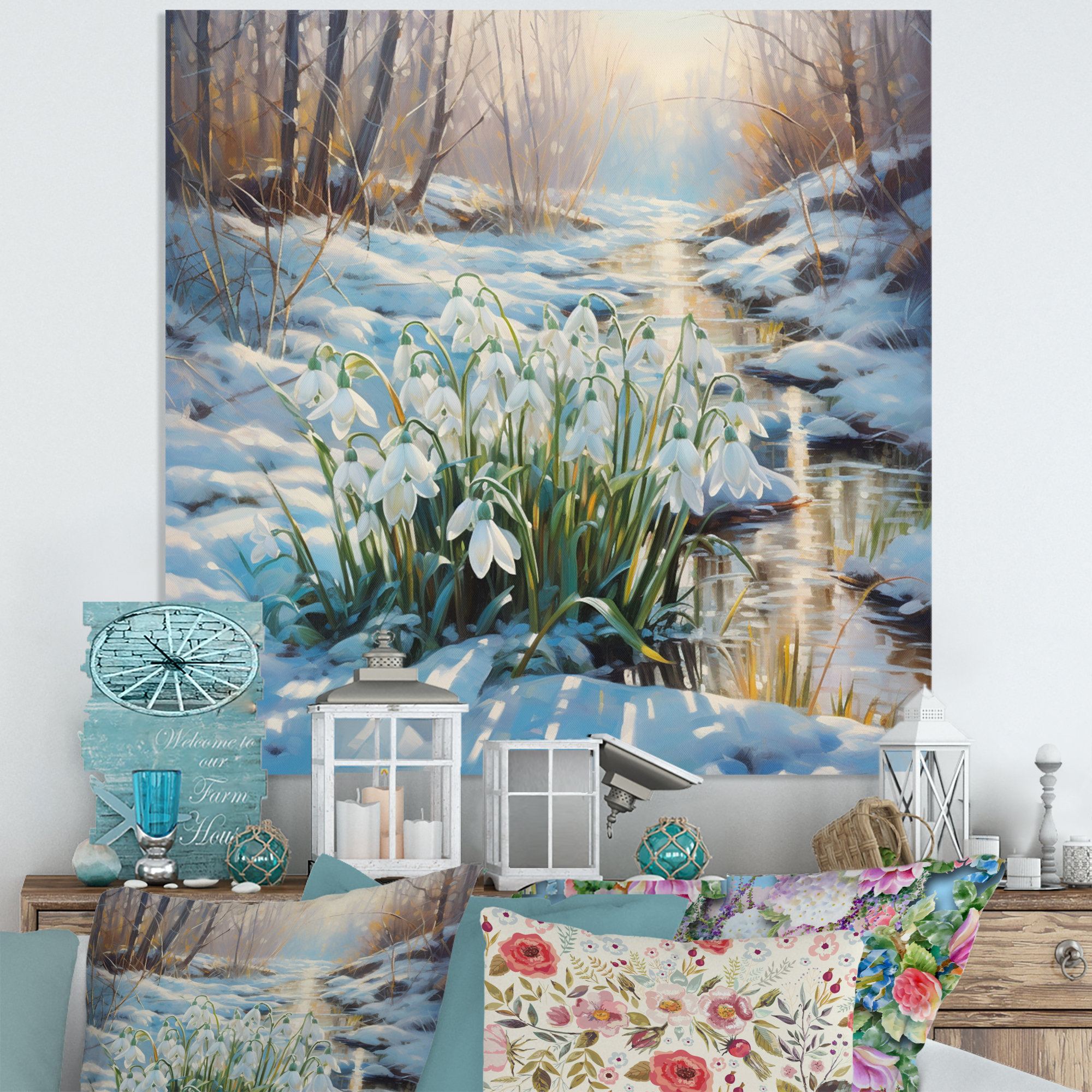 Winston Porter White Green Snowdrops Field I - Floral Metal Wall Decor ...