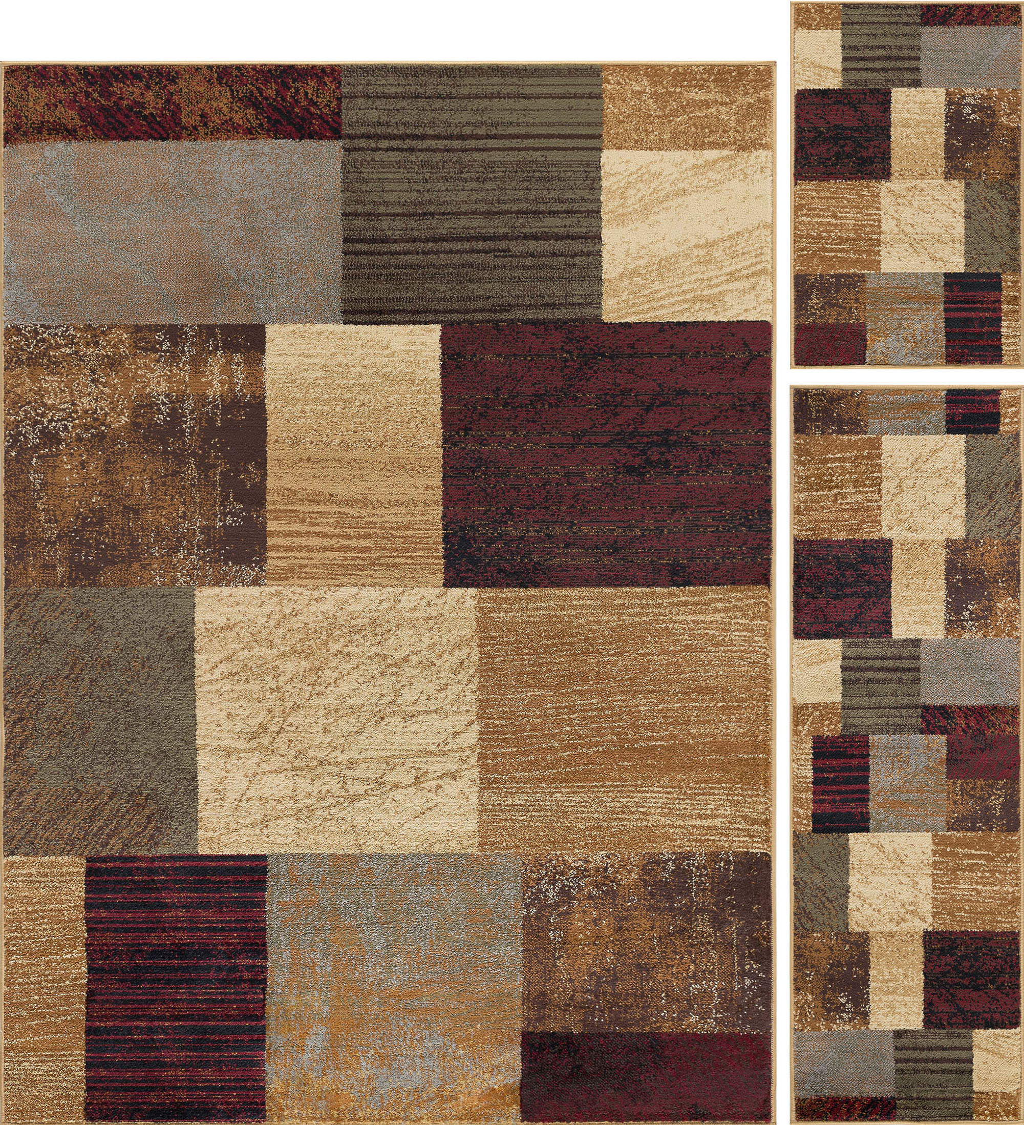 Wrought Studio™ Panfilo Contemporary Abstract Colorblock 3-Piece Rug ...