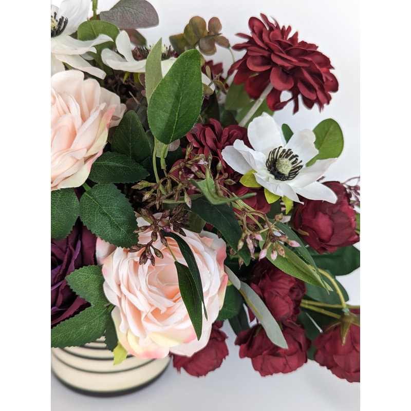 Primrue Plum Rose Mixed Arrangement in Vase | Wayfair
