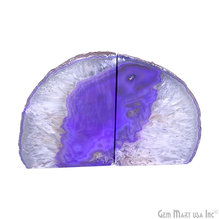 GEMMART USA Purple Geode Bookend, Unique Agate Bookend Pair, Mineral ...