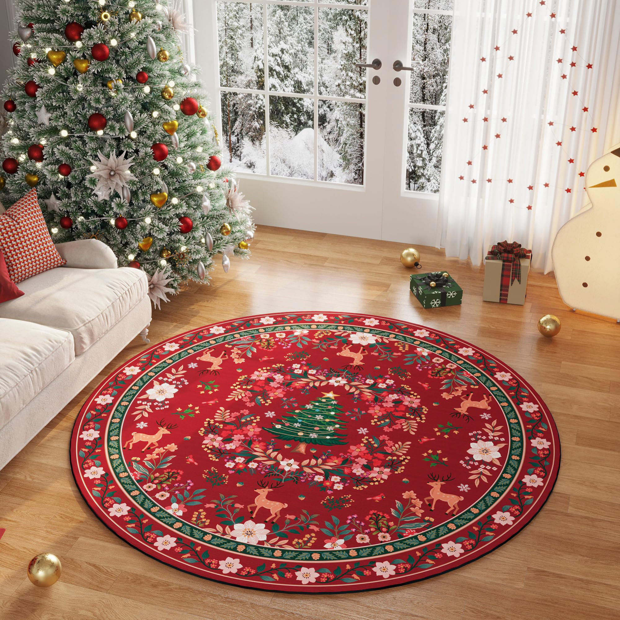 The Holiday Aisle® Christmas Rugs for Living Room Rug,Machine Washable ...