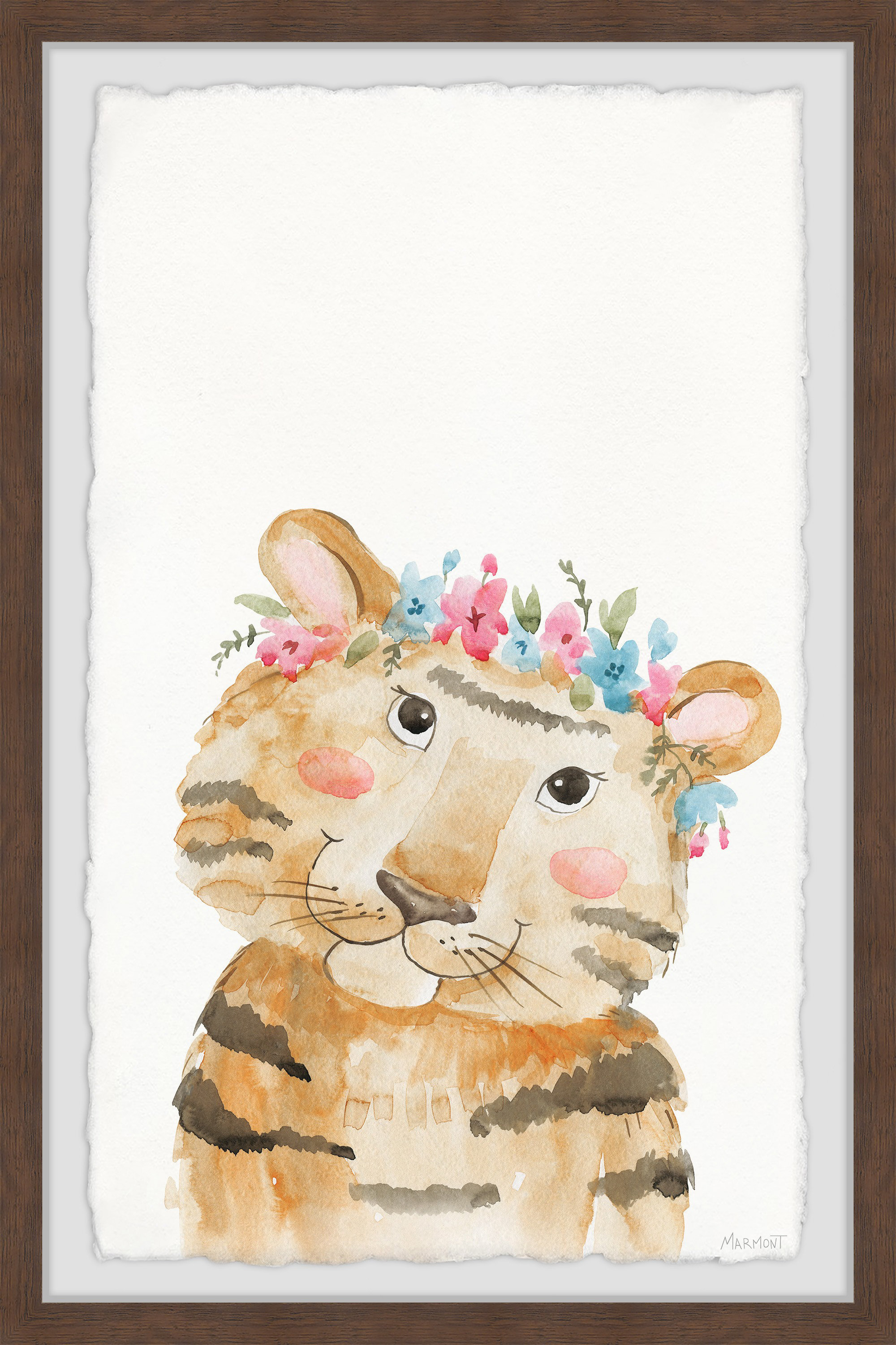 Indigo Safari Dash Tiger With Flower Crown Framed Art | Wayfair