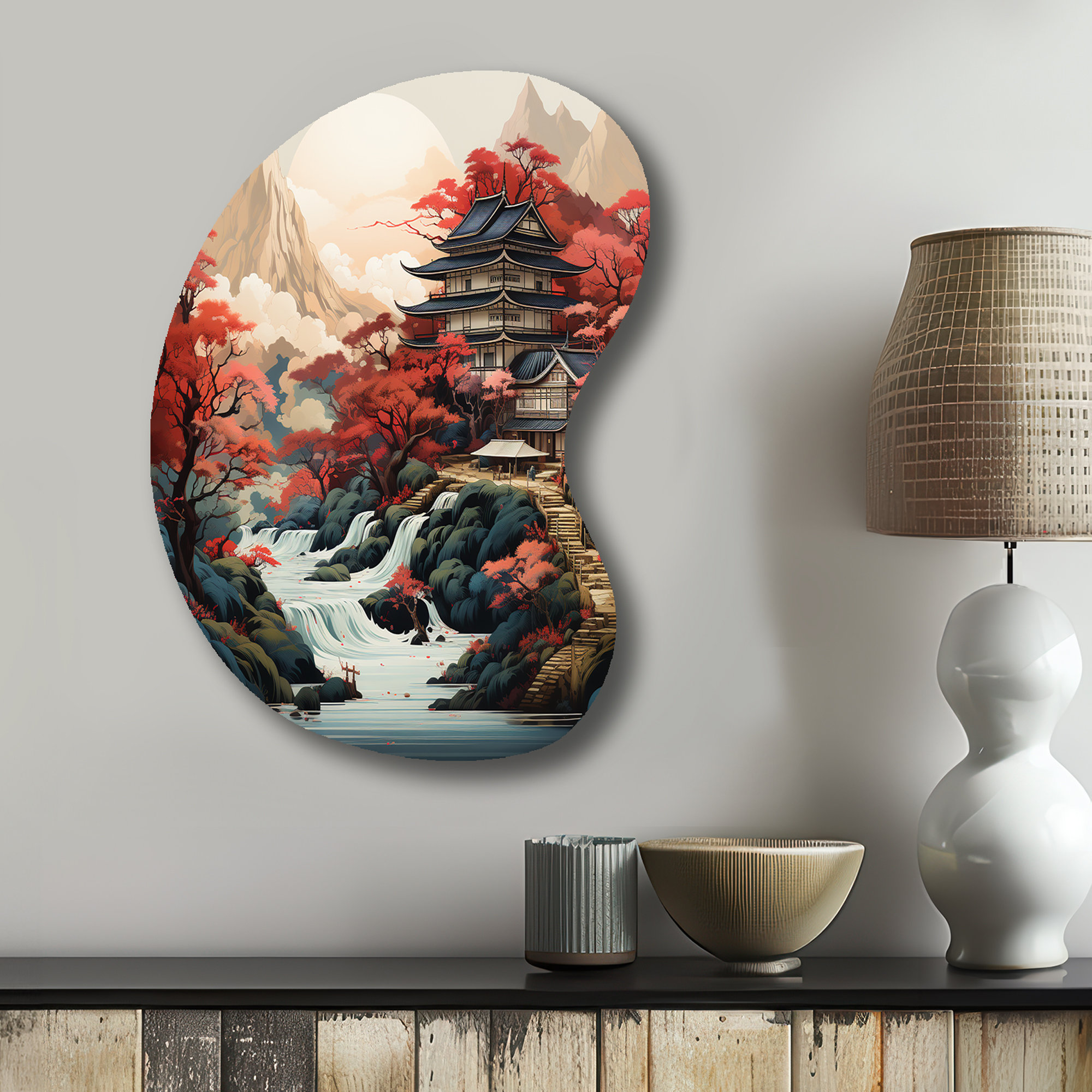 Design Art Asian Art Landscape - Irregular Shape Asian Art Metal Wall ...