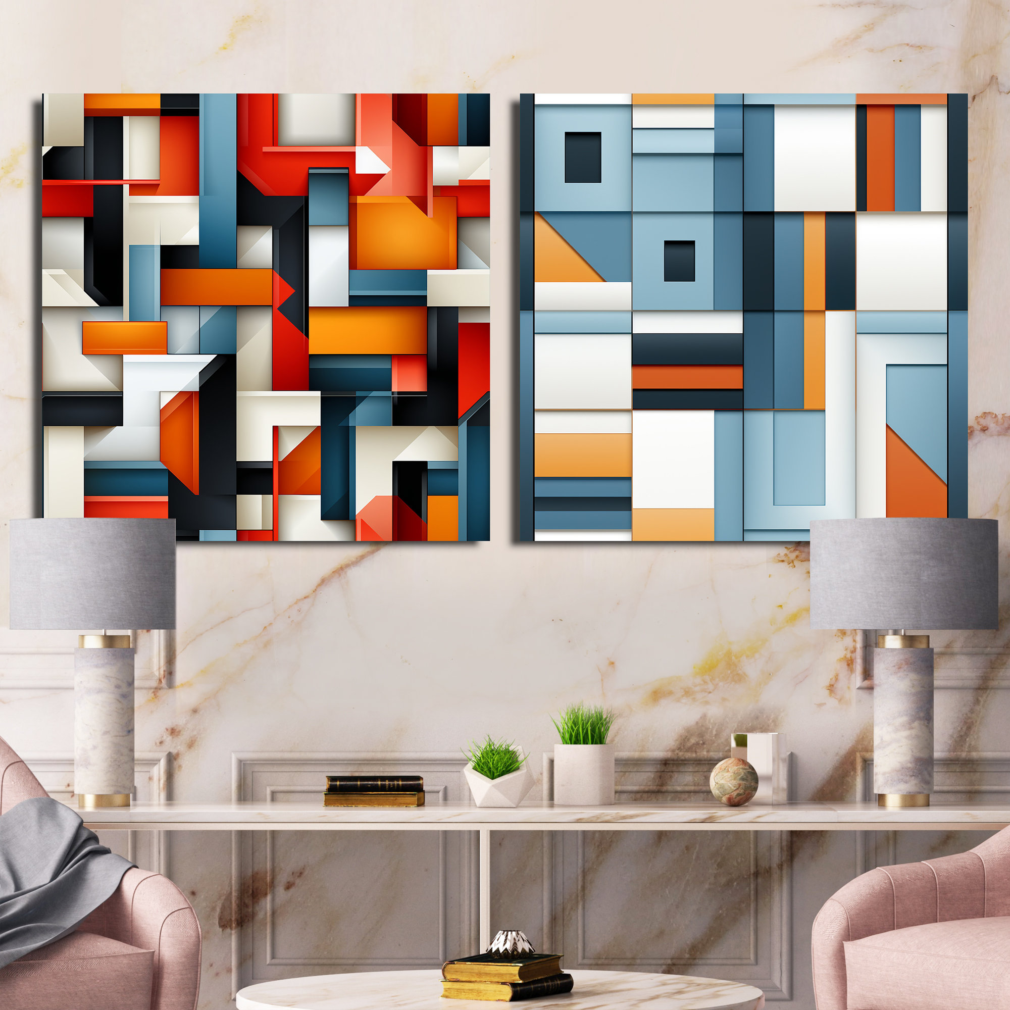 Design Art Red Industrial Matrix Cubic Reflections - Abstract Shapes ...