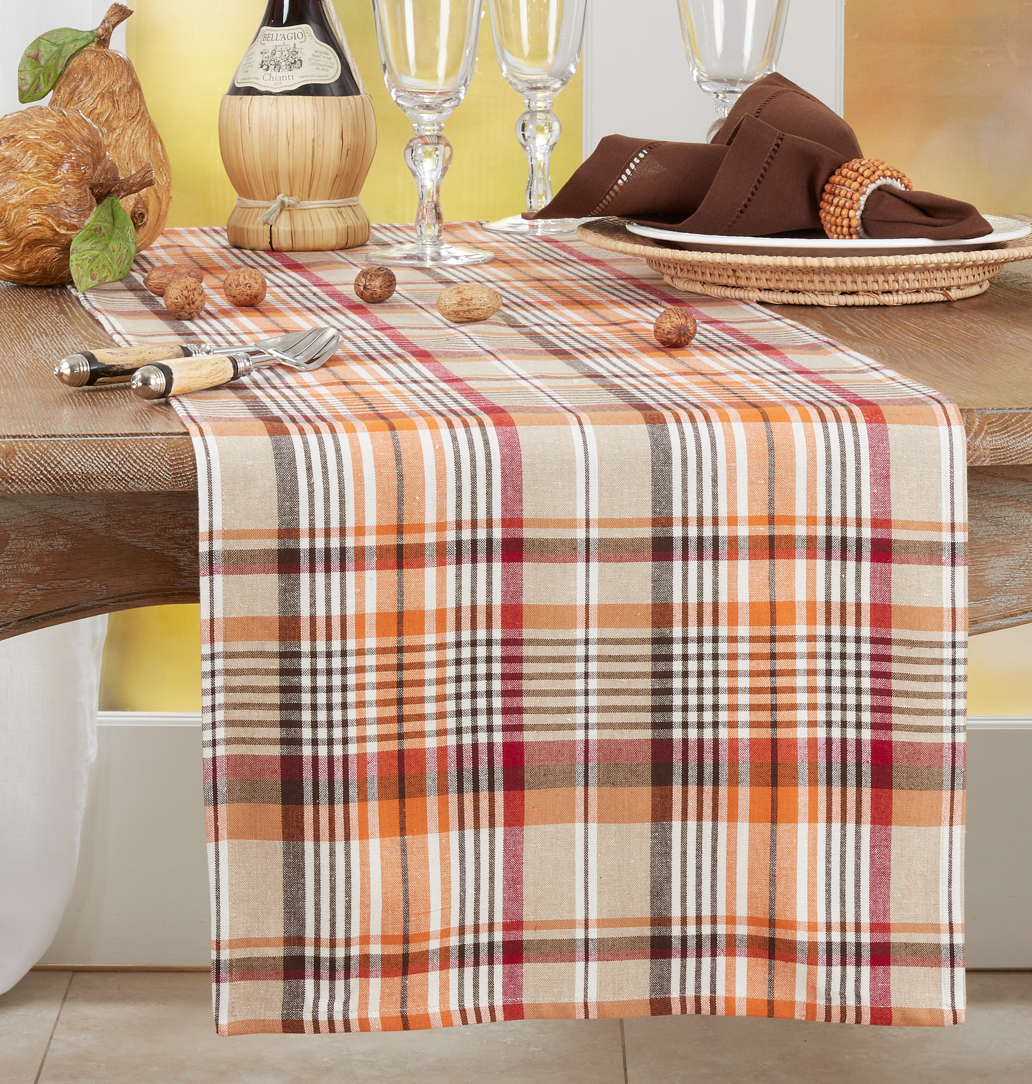 Saro Helena Plaid 100% Cotton Table Runner | Wayfair