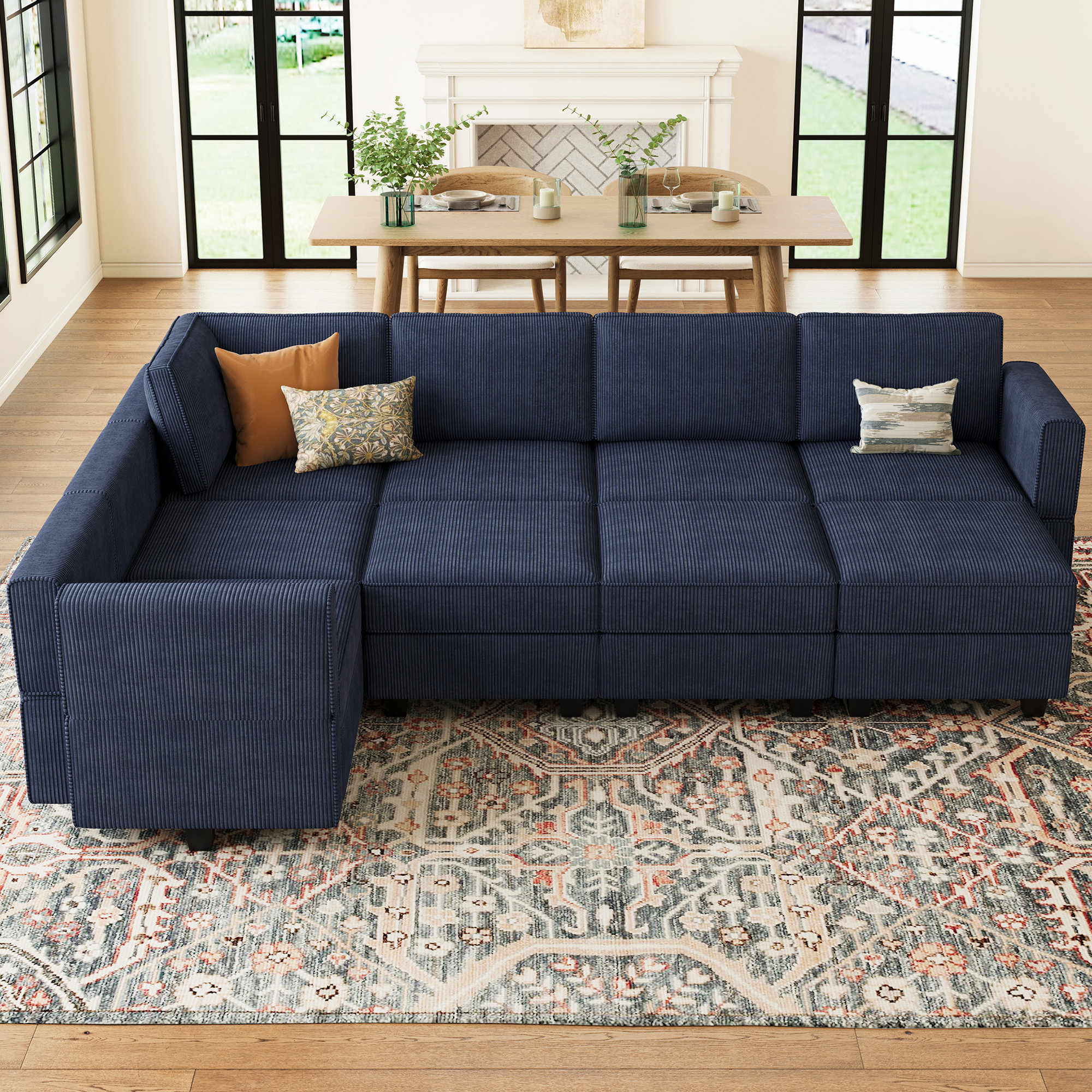 Everly Quinn Nairoby Corduroy Large L Shaped Sofa Modular Sectional ...