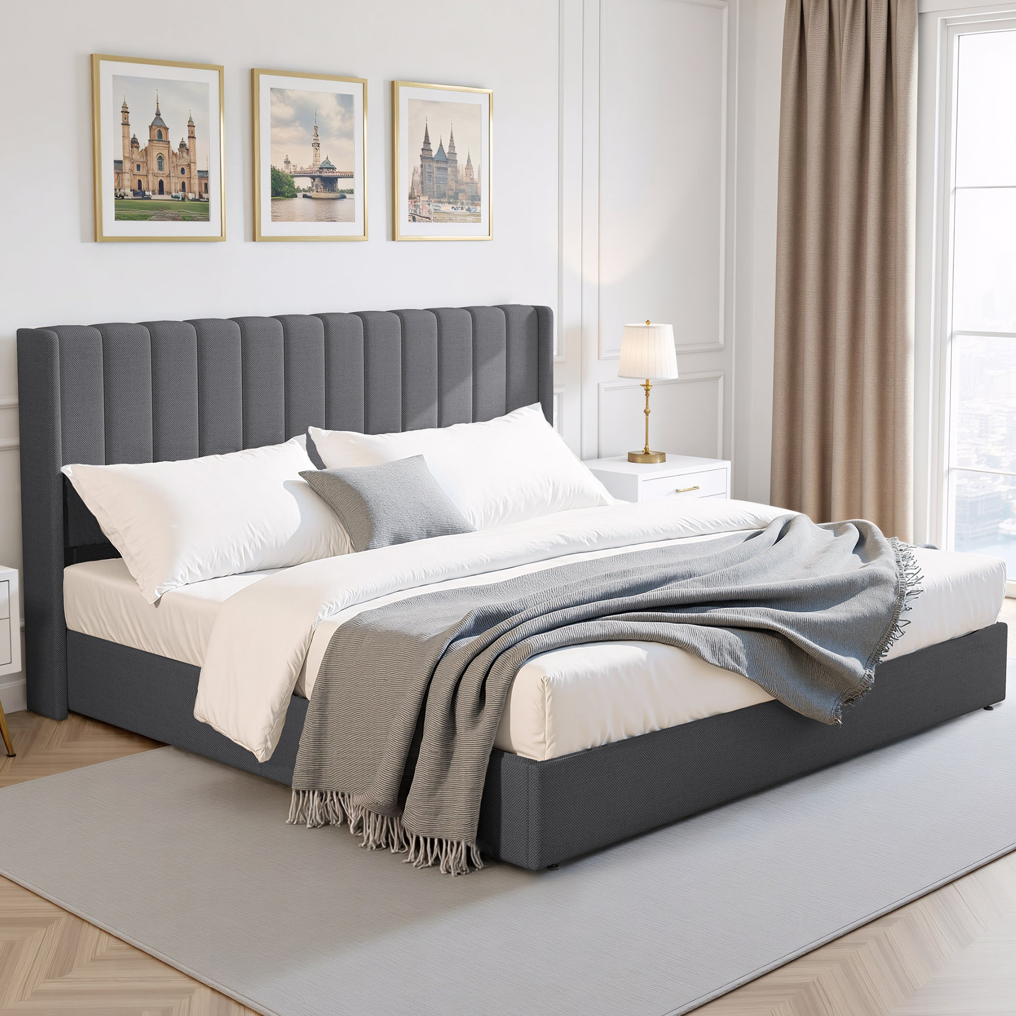 Ebern Designs Lift Up Storage Bed Frame / Vertical Channel Tufted ...