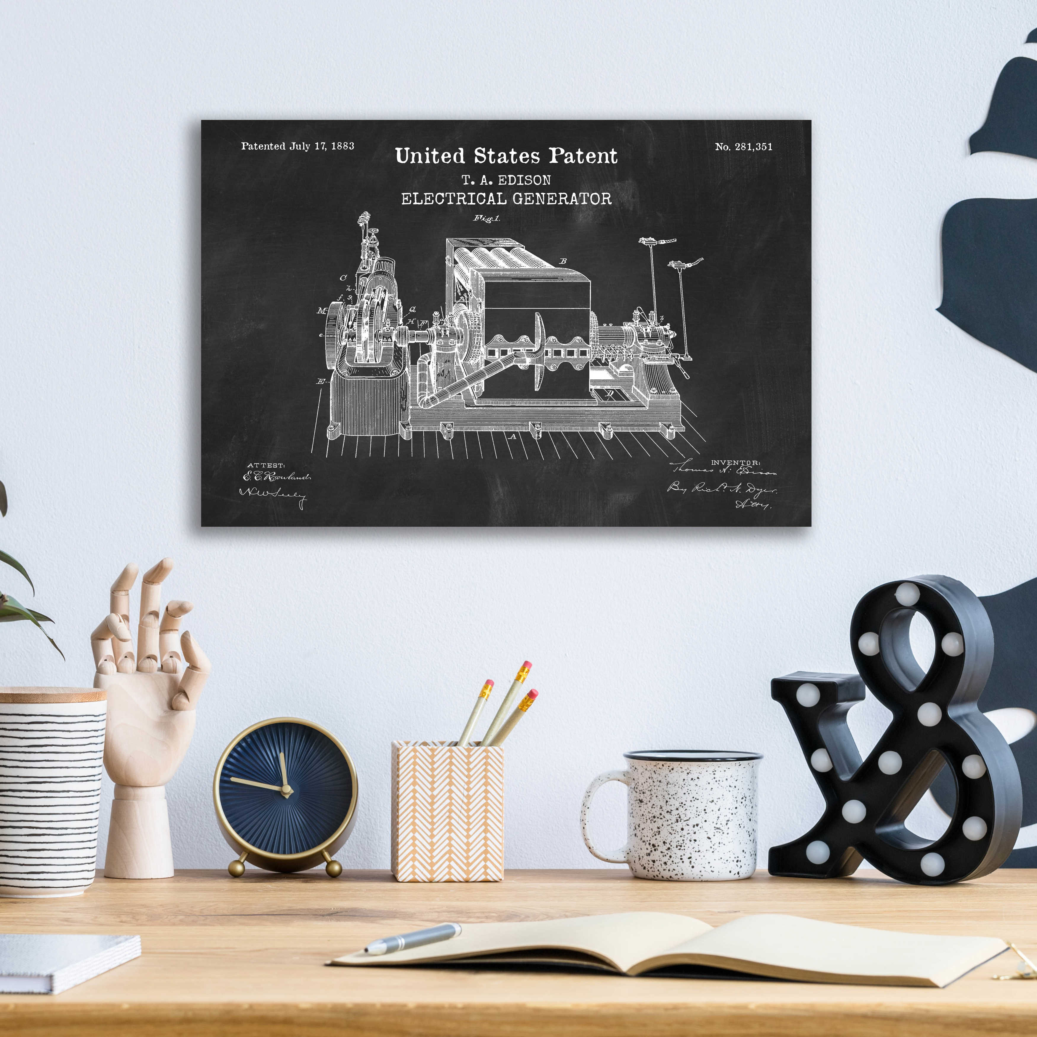 17 Stories Edison Electric Generator Blueprint Patent Chalkboard ...