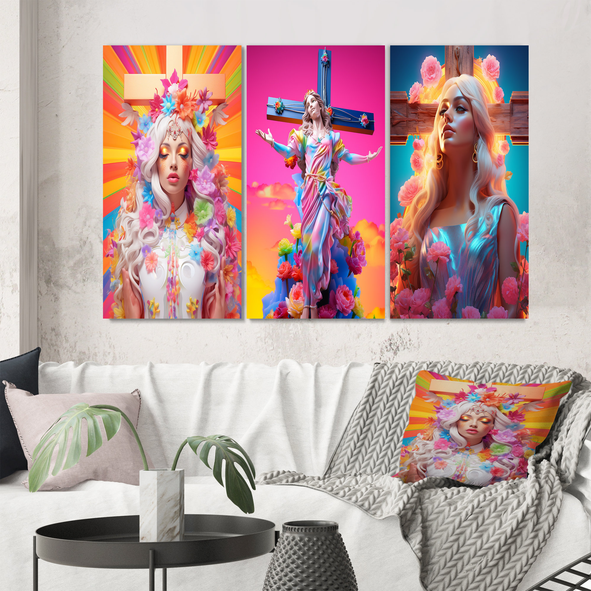 Mercer41 " Barbie Jesus Vibrant Rainbow Colors III " 3 - Pieces on ...