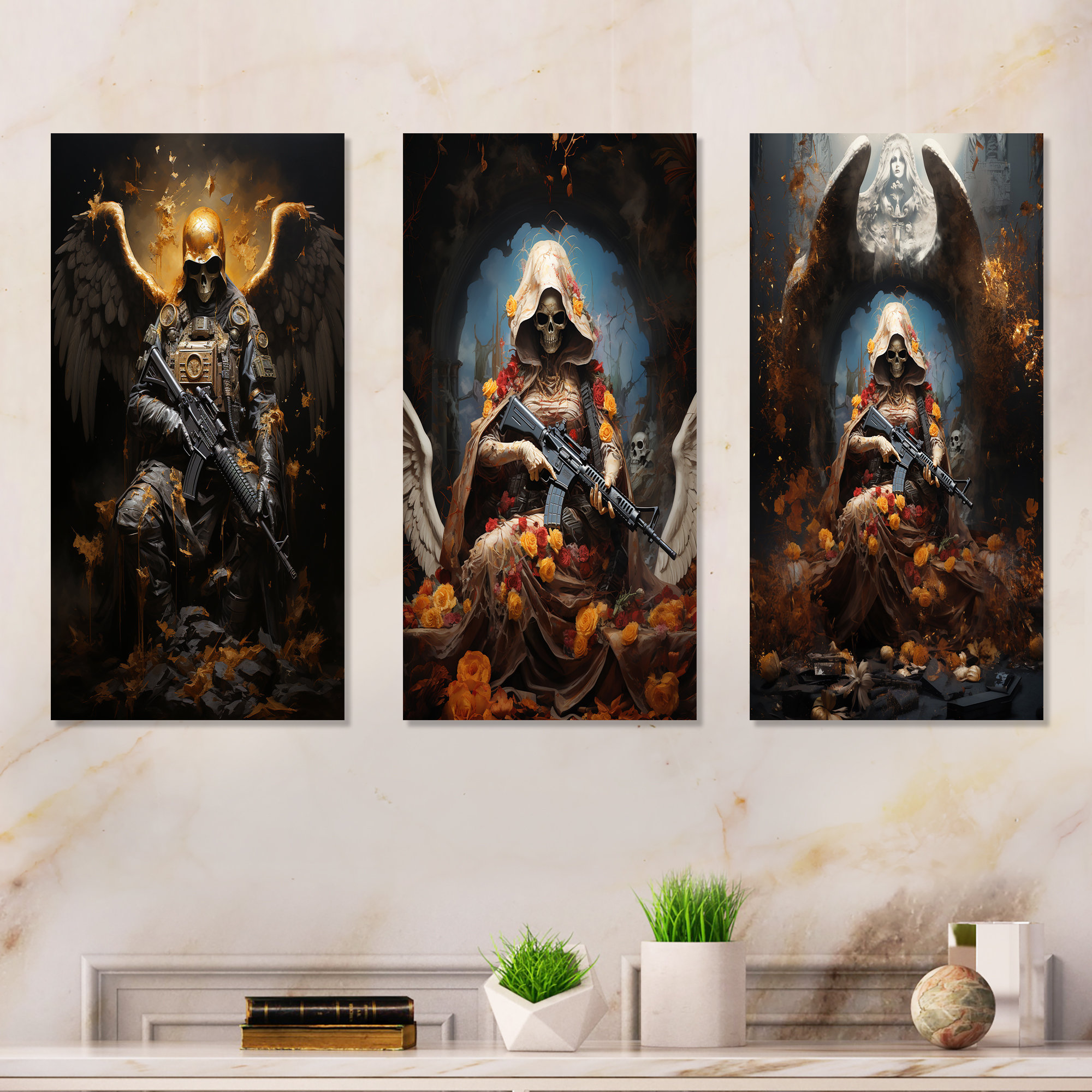 Design Art Gold Gardian Angel Pop Skull Art I - Pop Art Canvas Wall Art ...
