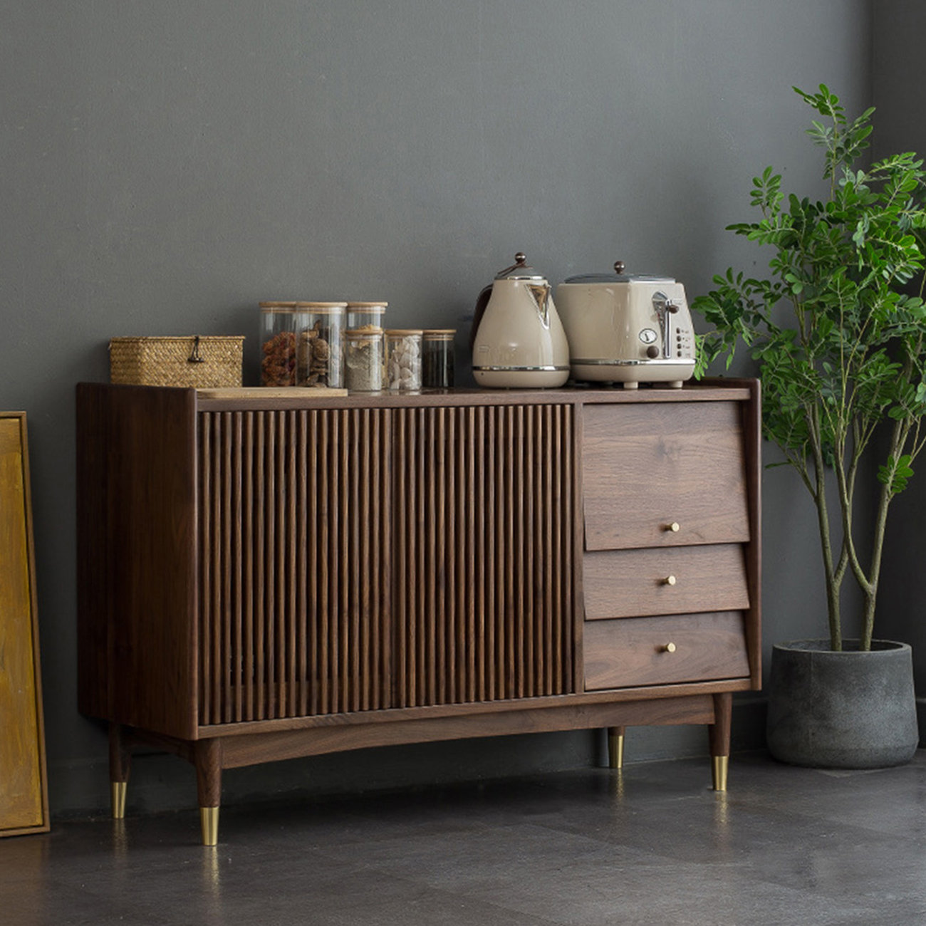 HOBULT Scandinavian Solid Wood Sideboard Living Room Storage Cabinet ...