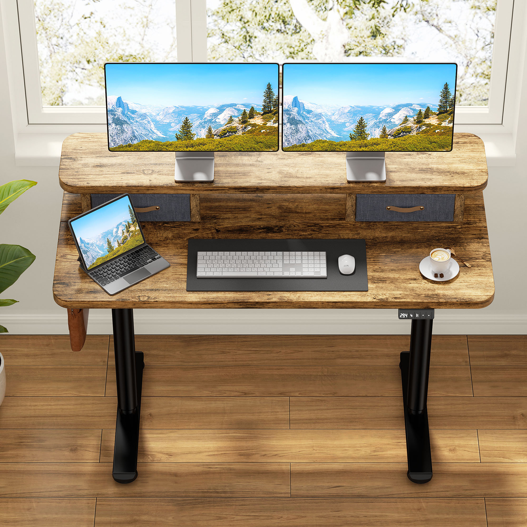 Inbox Zero Home Office Height Adjustable Standing Gaming Desk With Dual ...