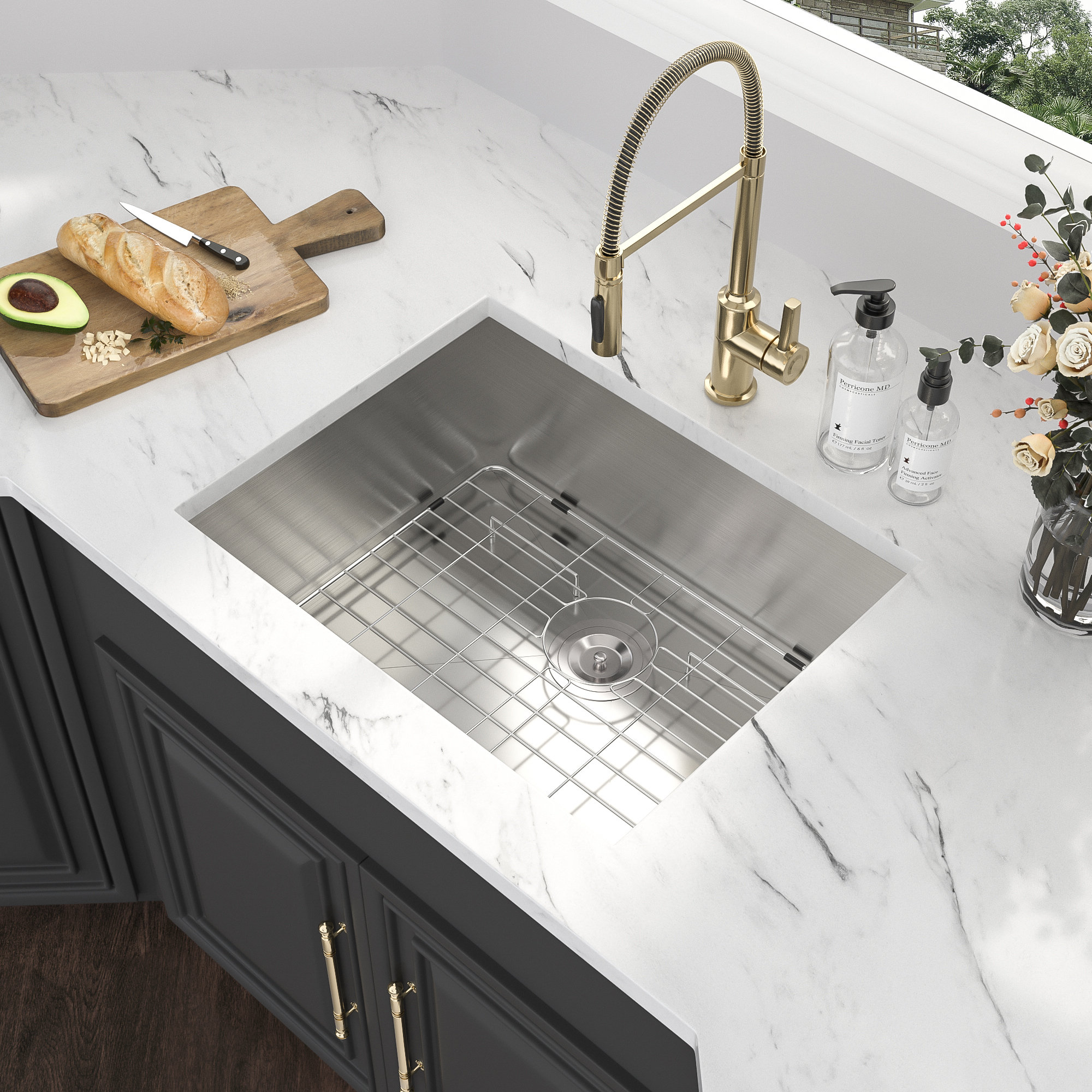 Kichae 21"L x 18"W Undermount Kitchen Sink, 16-Gauge Stainless Steel ...