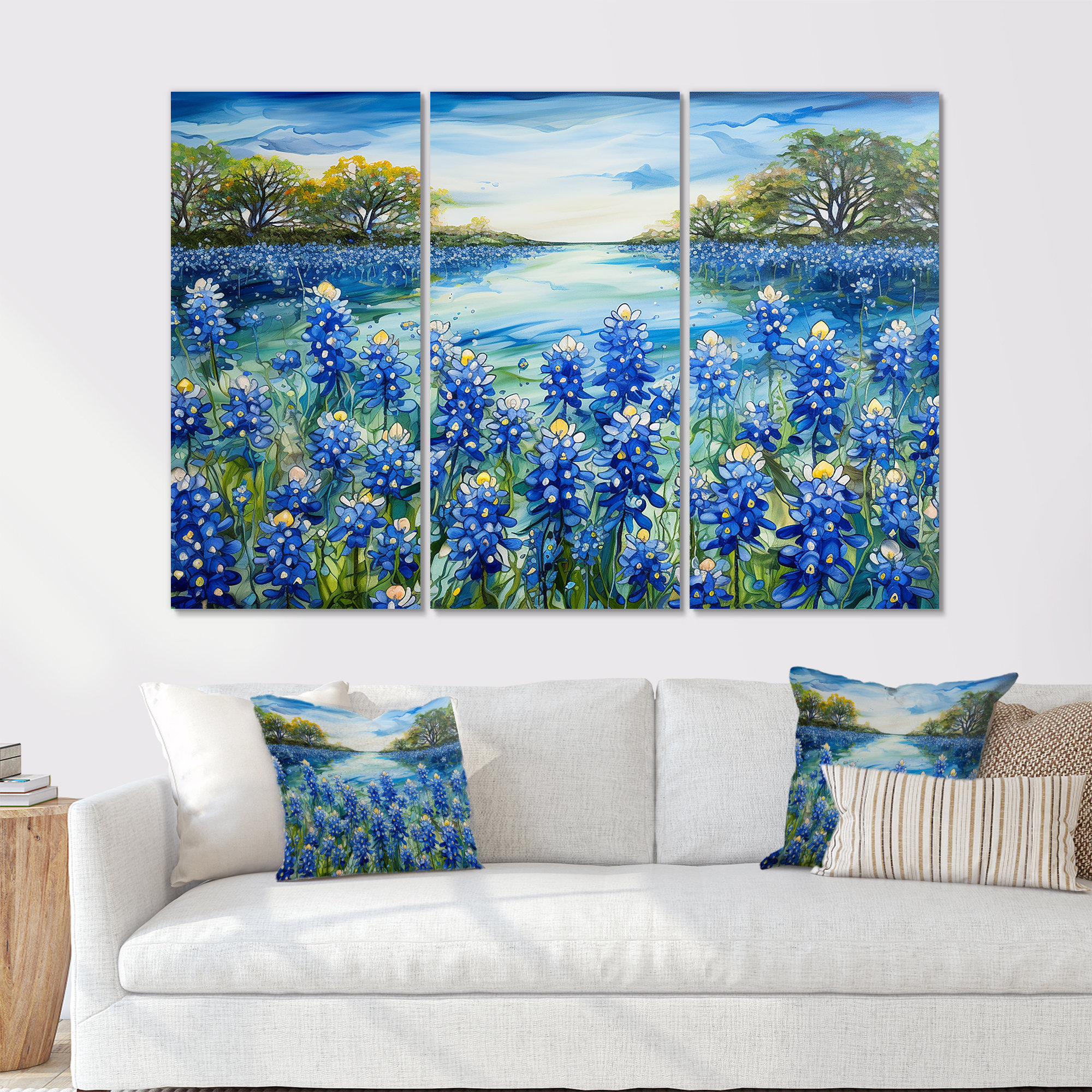 Lark Manor Calming Blue Bonnets Floral Field I - Flower Field Canvas ...