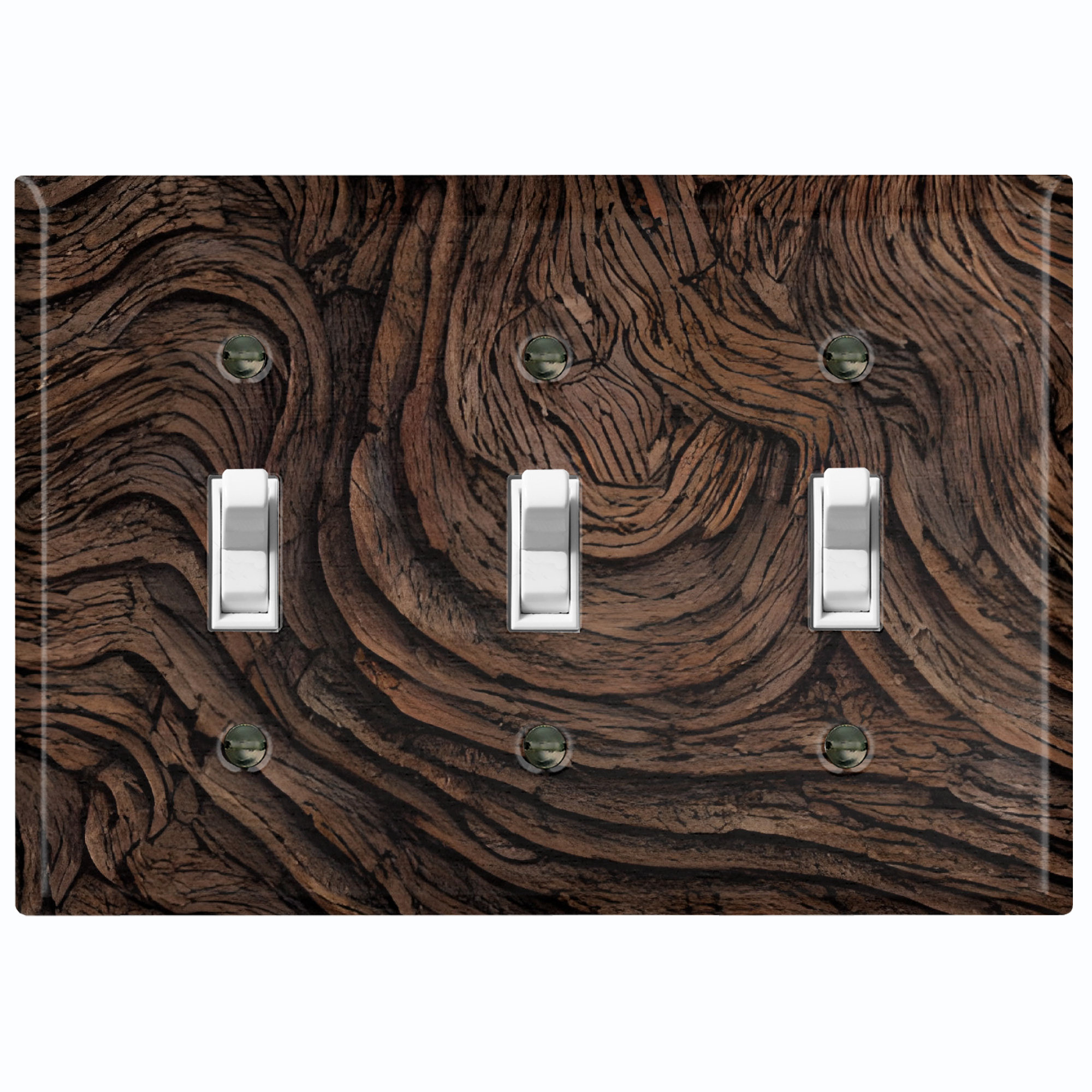 WorldAcc Brown Wood Tree Bark Print Nature Themed 3 - Gang Toggle Light ...