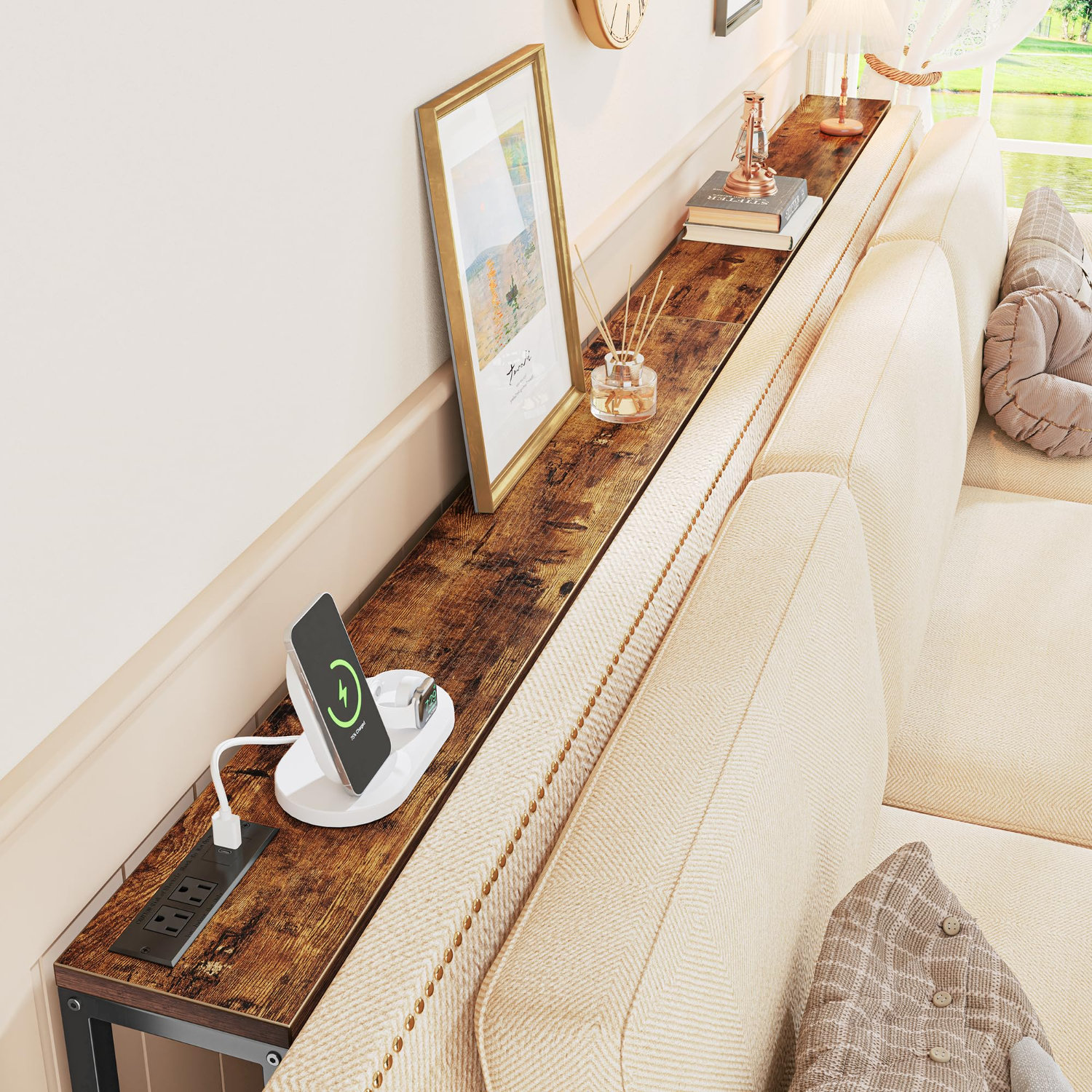 17 Stories Console de 78,7 pouces avec prise, table de canapé étroite ...