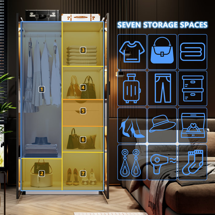 Latitude Run® 2-Door Wardrobe Armoire with LED Lights & Reviews | Wayfair