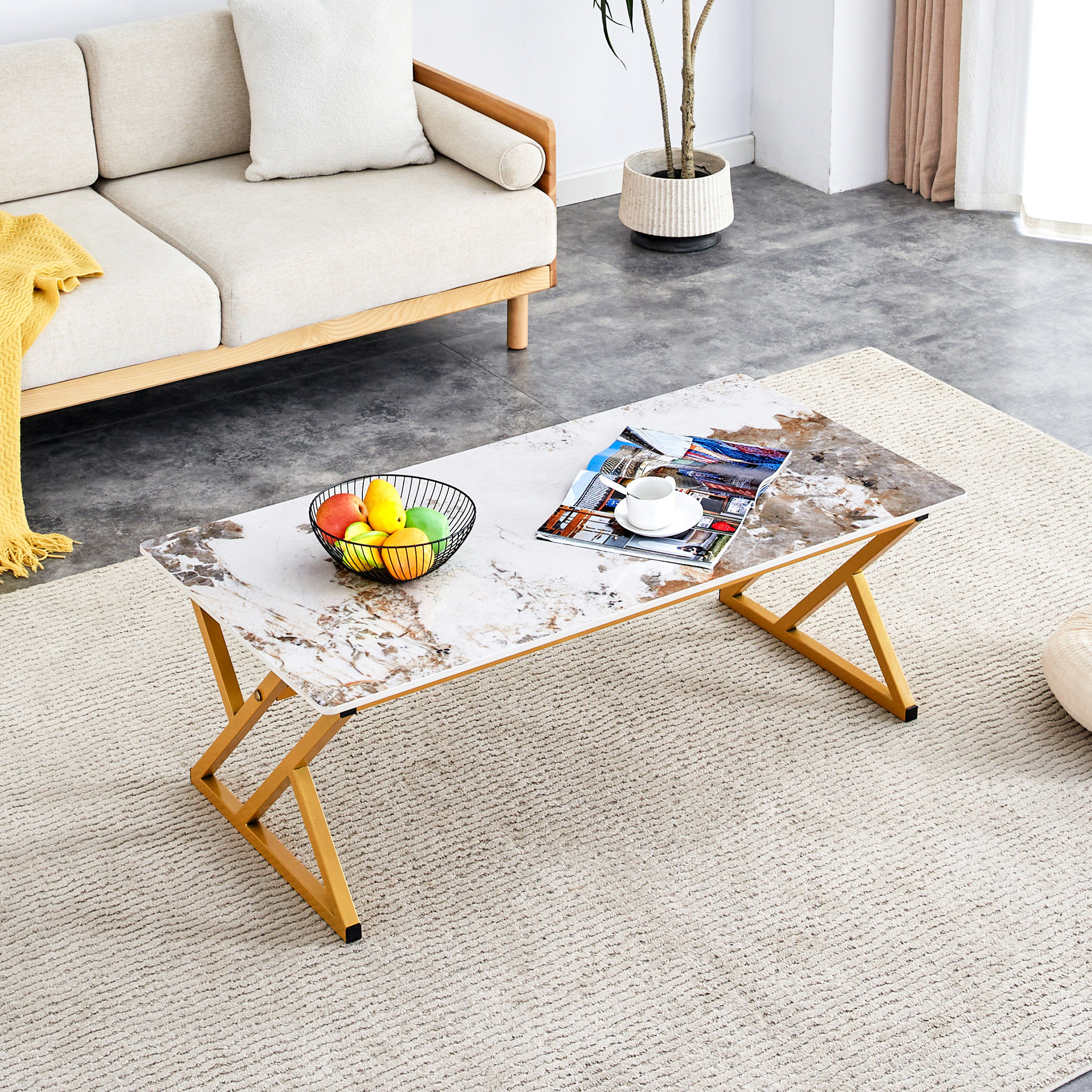 Mercer41 Modern Coffee Table With Hard Sintered Stone Surface And ...