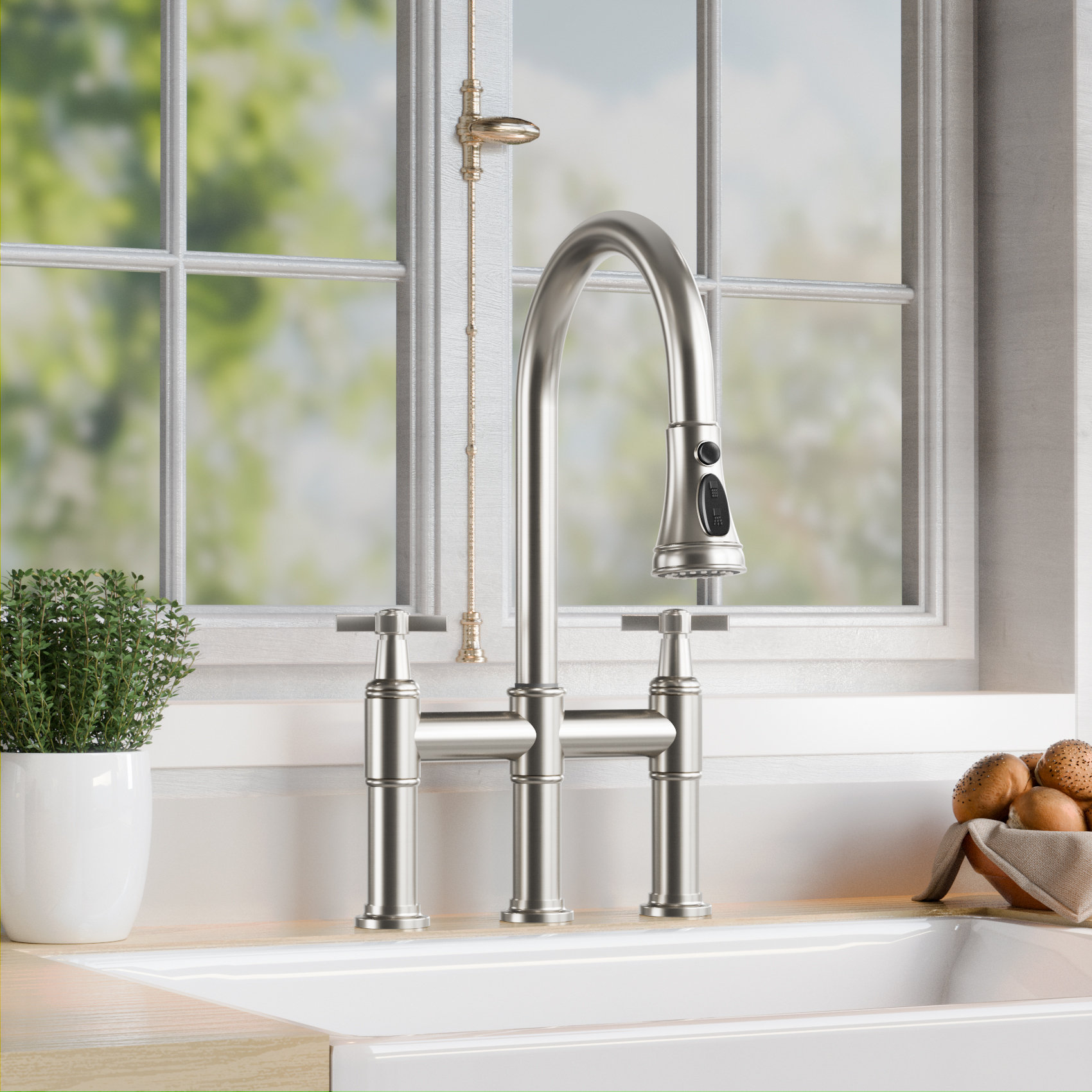 KPAIDA Bridge Kitchen Faucet with Pull Down Sprayer, 8 Inch 3 Holes ...