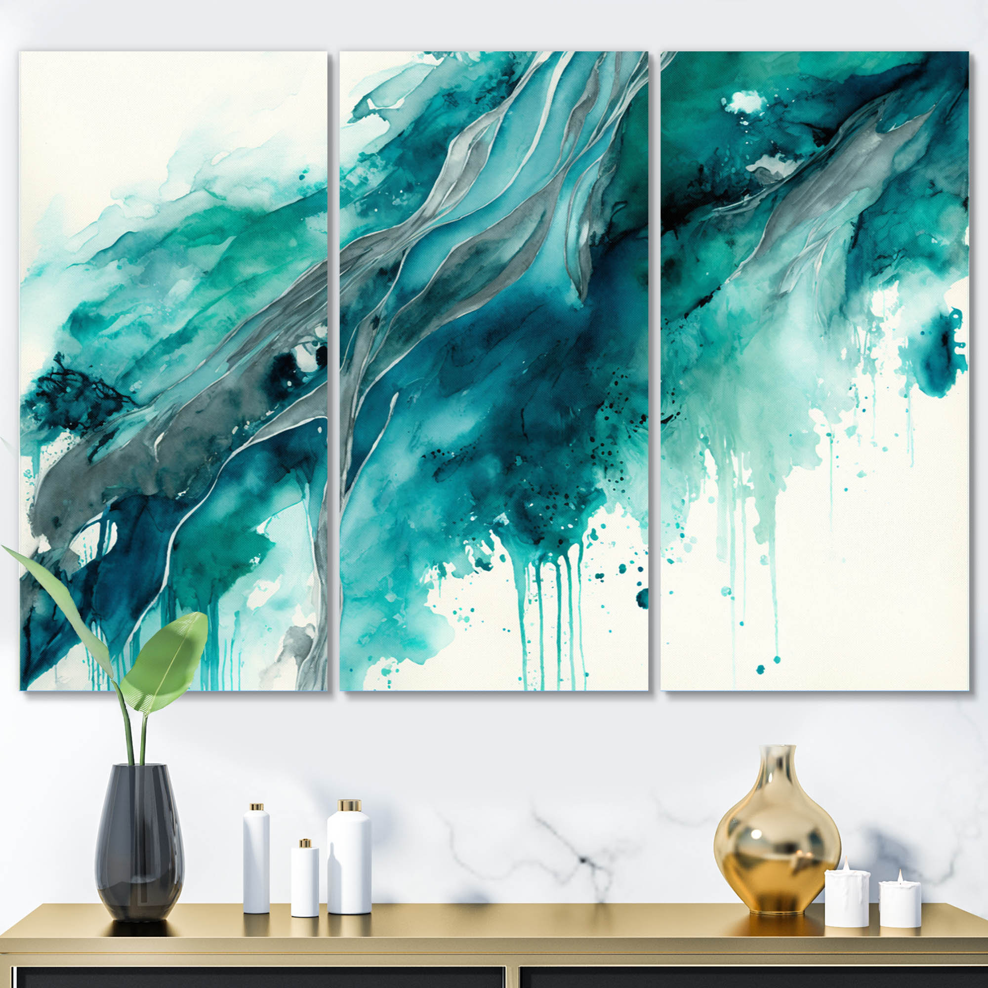 Ivy Bronx Turquoise Waves Impressions Of Infinity III - Abstract Canvas ...