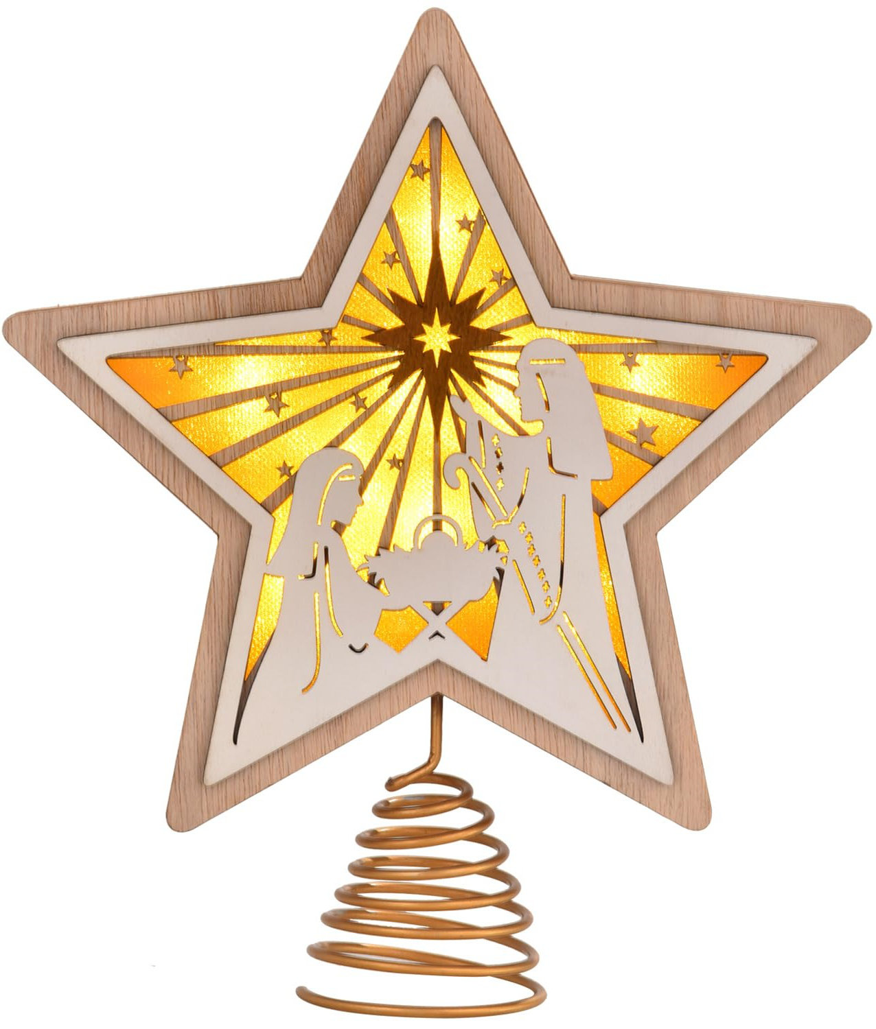 The Holiday Aisle® Wooden 3D Glittered Star Tree Topper with LED Light ...