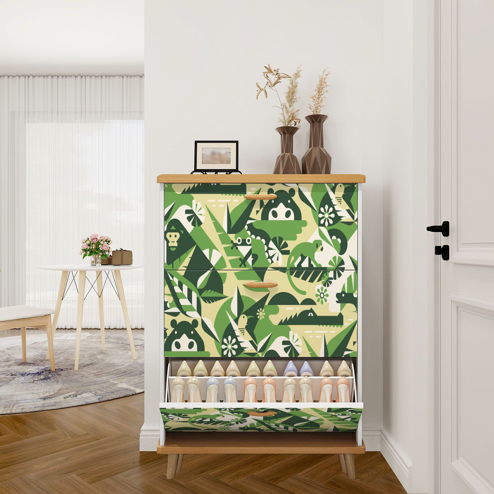 PeeNoke Shoe Storage Cabinet with 3 Flip Drawers for African jungle ...