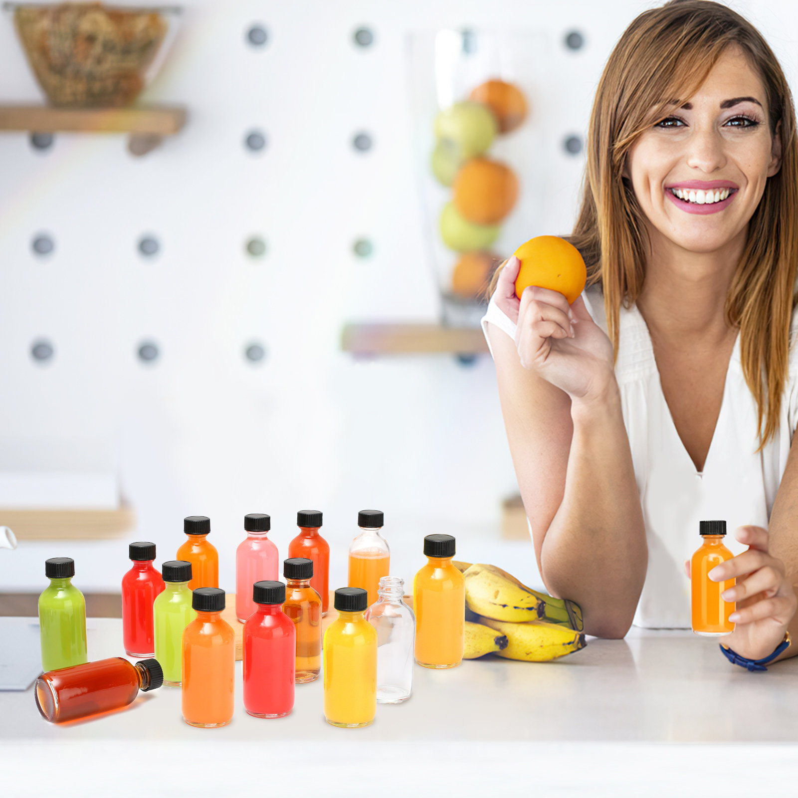 Prep & Savour 12 Pack 2 oz Small Clear Glass Bottles wth Airtight Cone ...