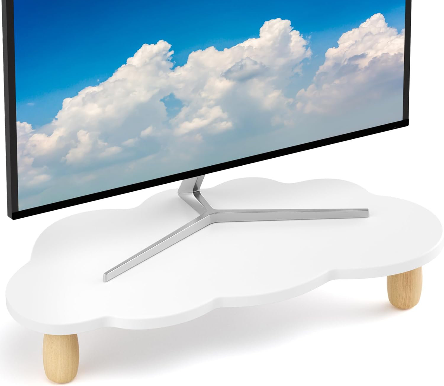Wrought Studio Leaah Monitor Stand Riser, Cloud-Shaped Sturdy Wood ...