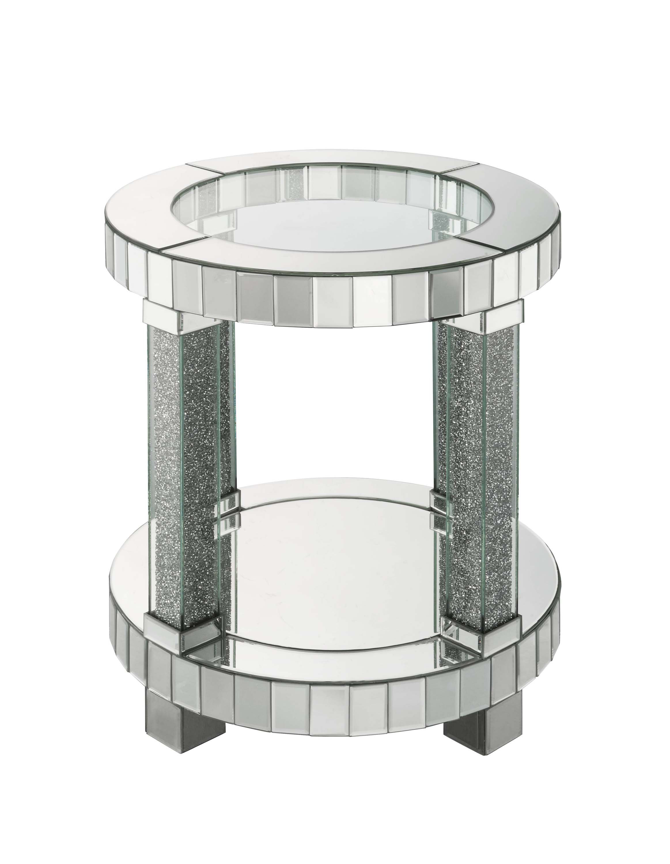 Mercer41 Noralie Mirrored & Faux Diamonds Round End Table | Wayfair
