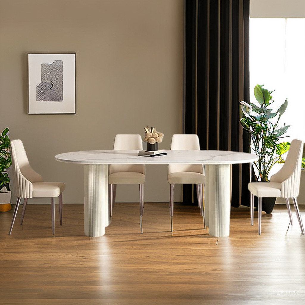 Orren Ellis 62.99" Picture color Oval Sintered Stone tabletop Dining ...