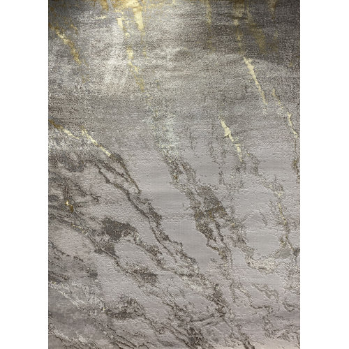 17 Stories Abstract Light Beige With Gold Shimmy Metallic Rug Carpet ...