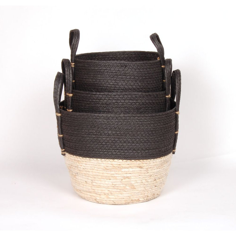 Bayou Breeze SET OF 3 BLACK/NATURAL STRAW BASKETS - Wayfair Canada