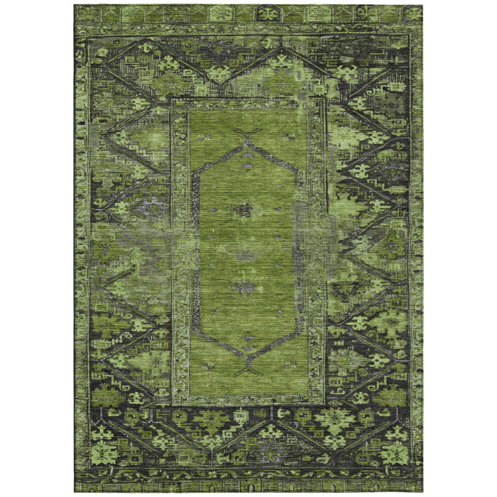 Bungalow Rose Machine Washable Indoor/Outdoor Xhevrie Olive Rug | Wayfair