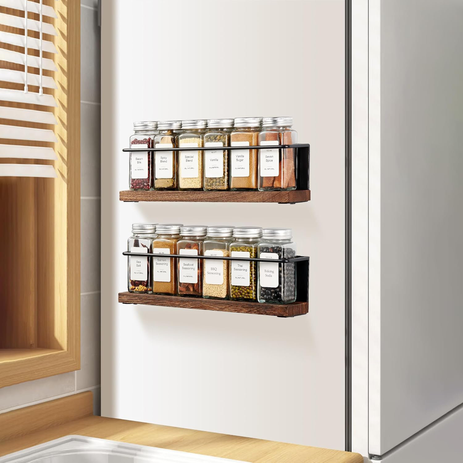 Prep & Savour 2 Pack Magnetic Spice Rack Organizer For Refrigerator ...
