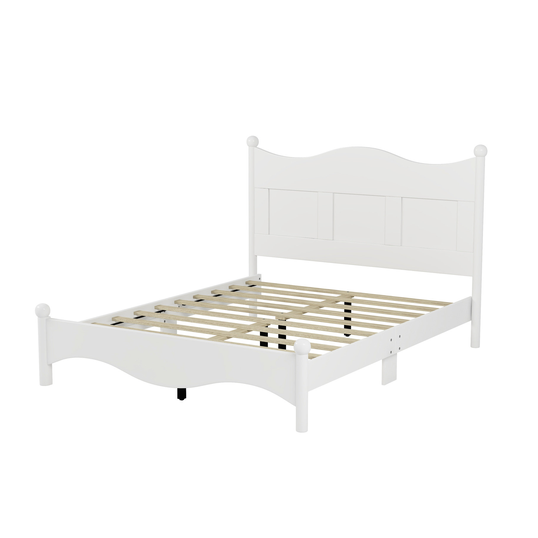 Ophelia & Co. Retro Queen Bed Frame, White With Solid Wood Slat Base ...