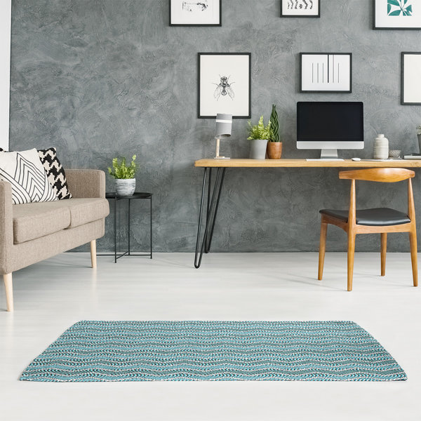 East Urban Home Wavy Chevrons Green/Teal Area Rug | Wayfair
