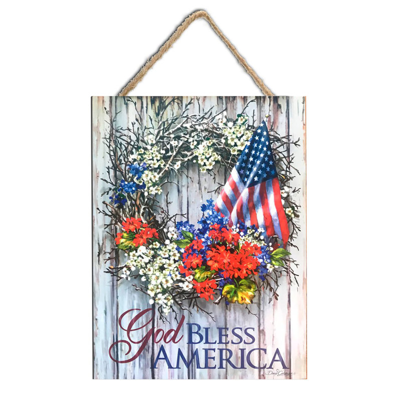 Glow Decor God Bless America Wooden Sign with Rope Hanger & Reviews ...