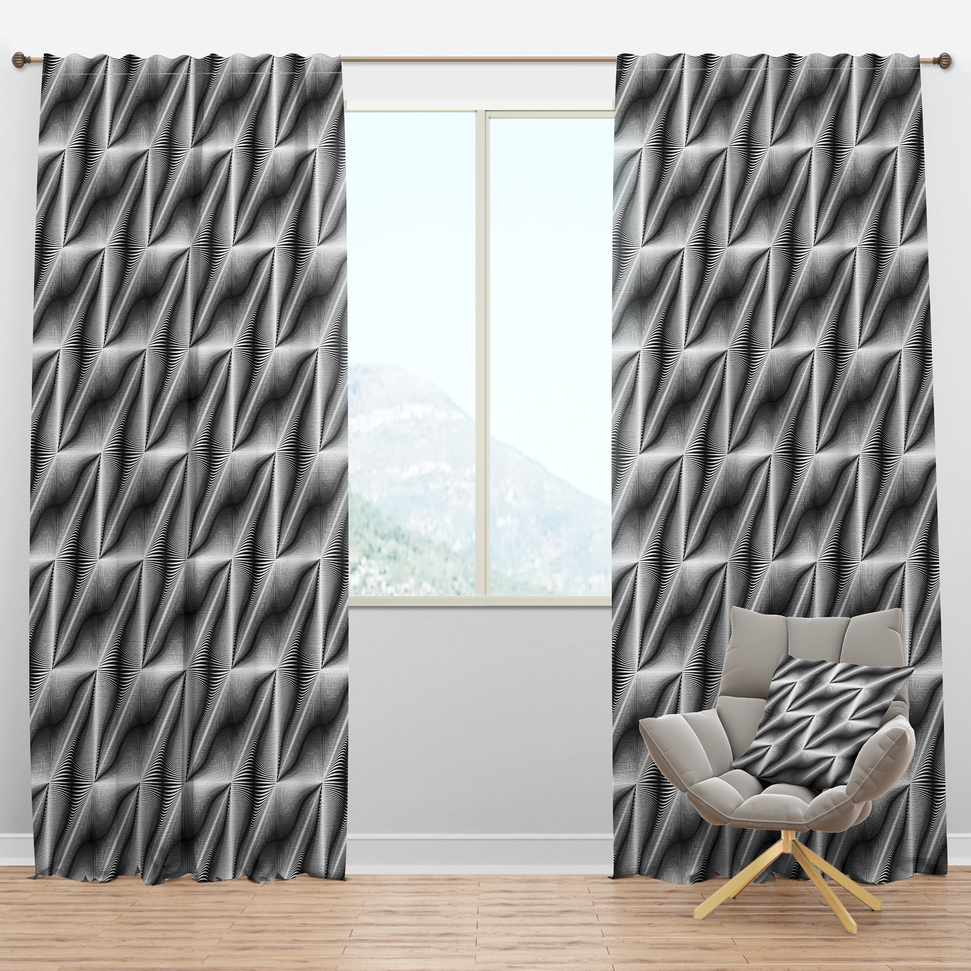Design Art Minimal Striped Wave Geometry - Mid-Century Velvet Curtain ...