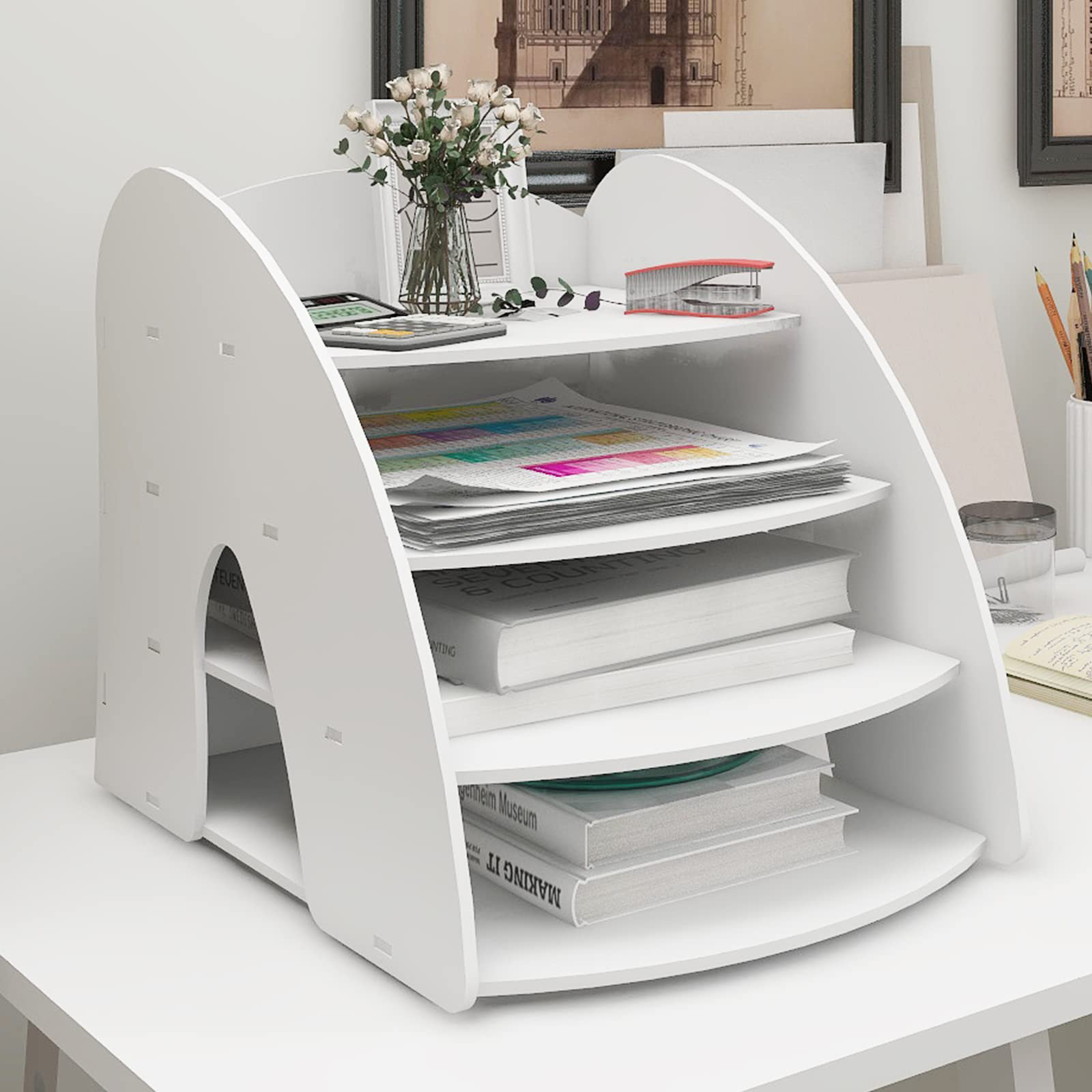Inbox Zero White Desktop Organizer Paper File Holder With Vertical ...