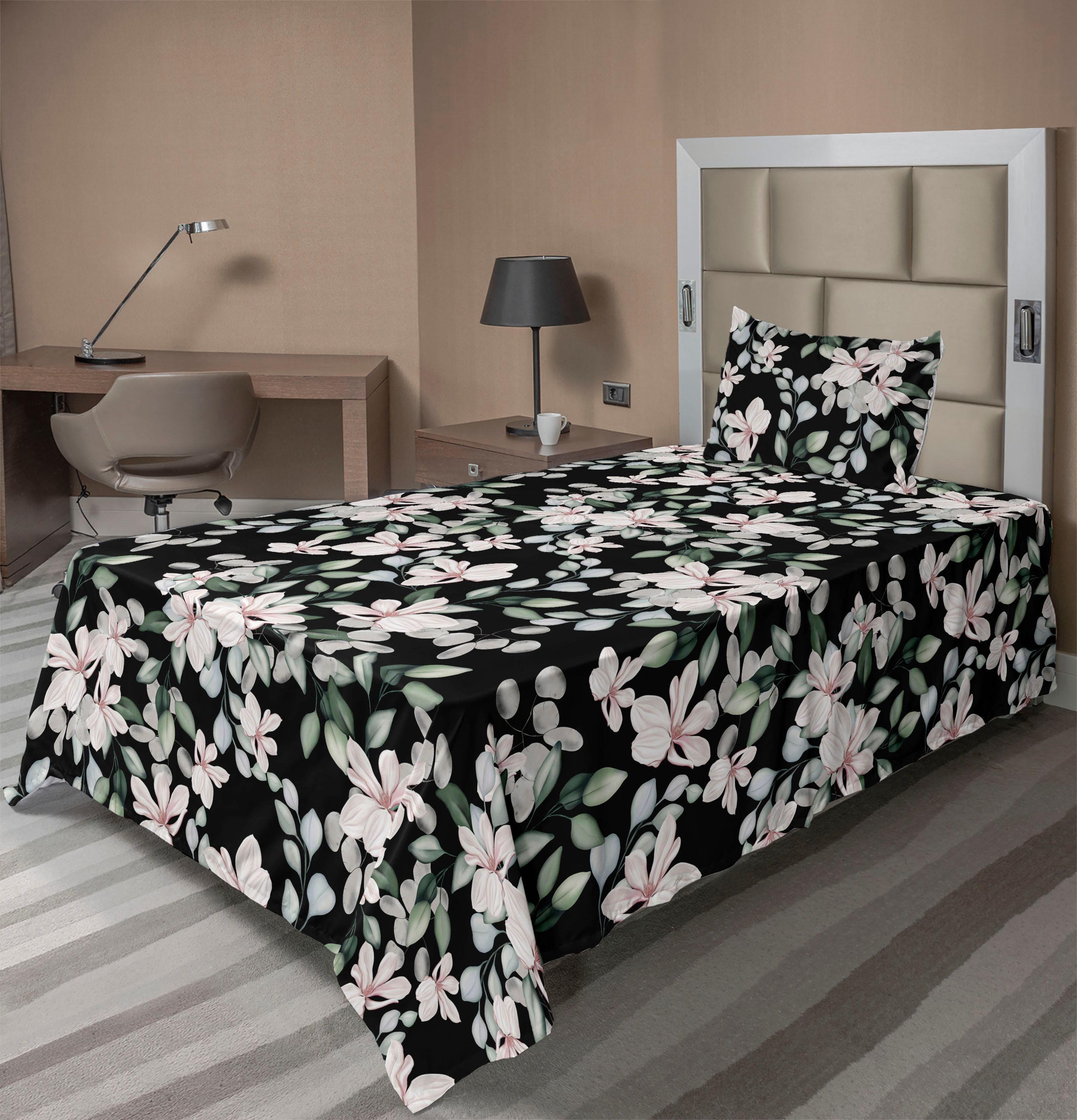 Ambesonne Floral Design Sheet Set Spring Peony Drawing Pale Rose Reseda ...