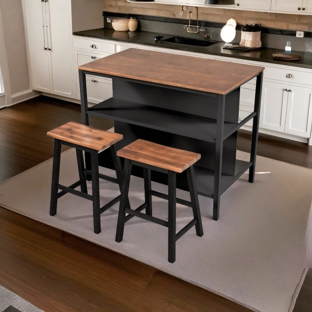 17 Stories Solid Wood Kitchen Island Set with 2 Seatings - Wayfair Canada