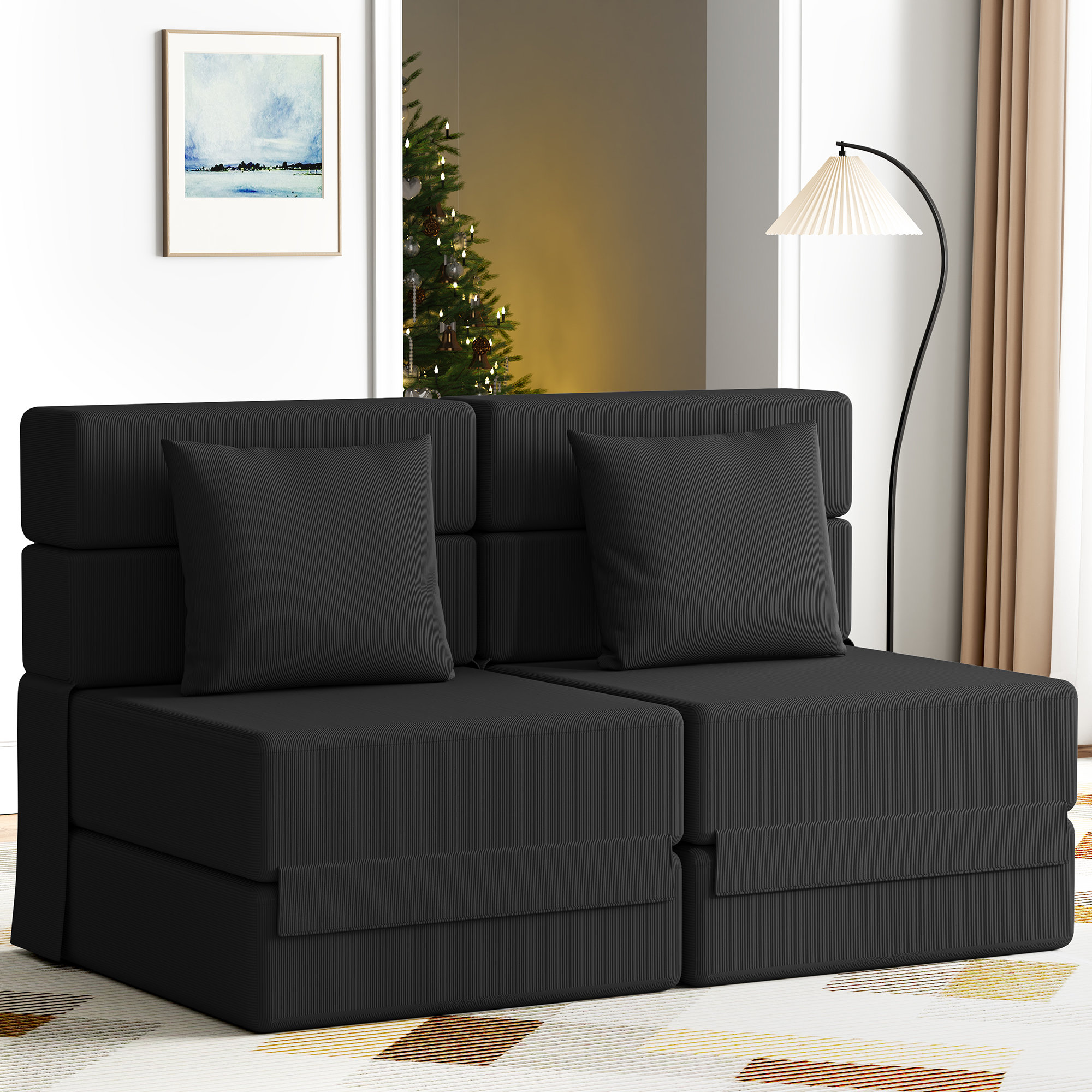 Ebern Designs Convertible Folding Compression Sectional Sofa Coach (Set ...