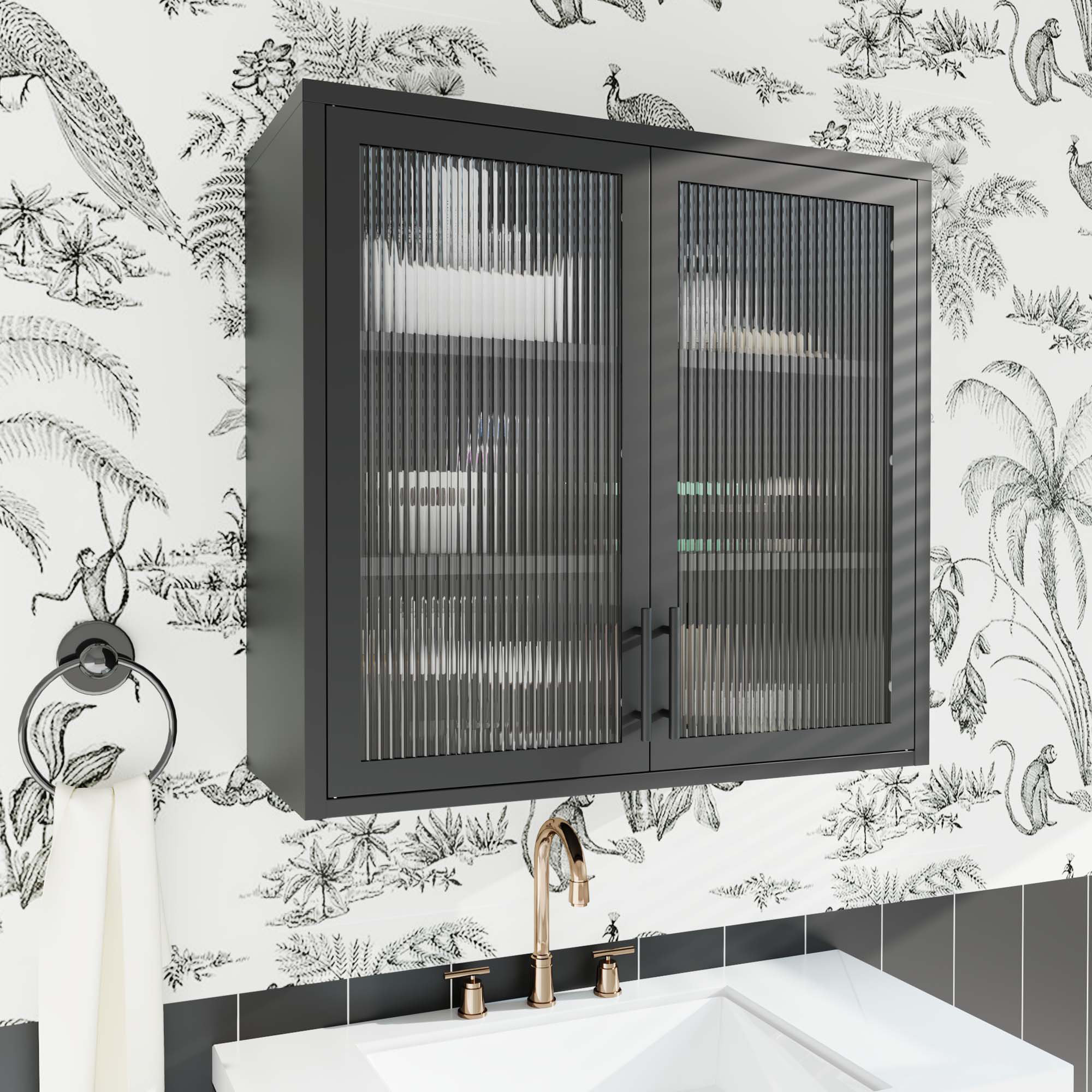 Latitude Run® Fluted Tempered Glass Wall Mounted Cabinet With 2 ...