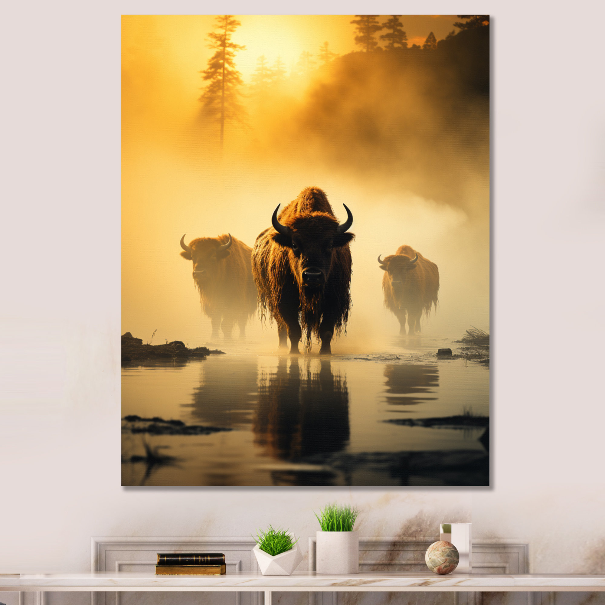 Loon Peak Yellow Black Buffalo Ethereal Grazing - Animals Wall Decor ...